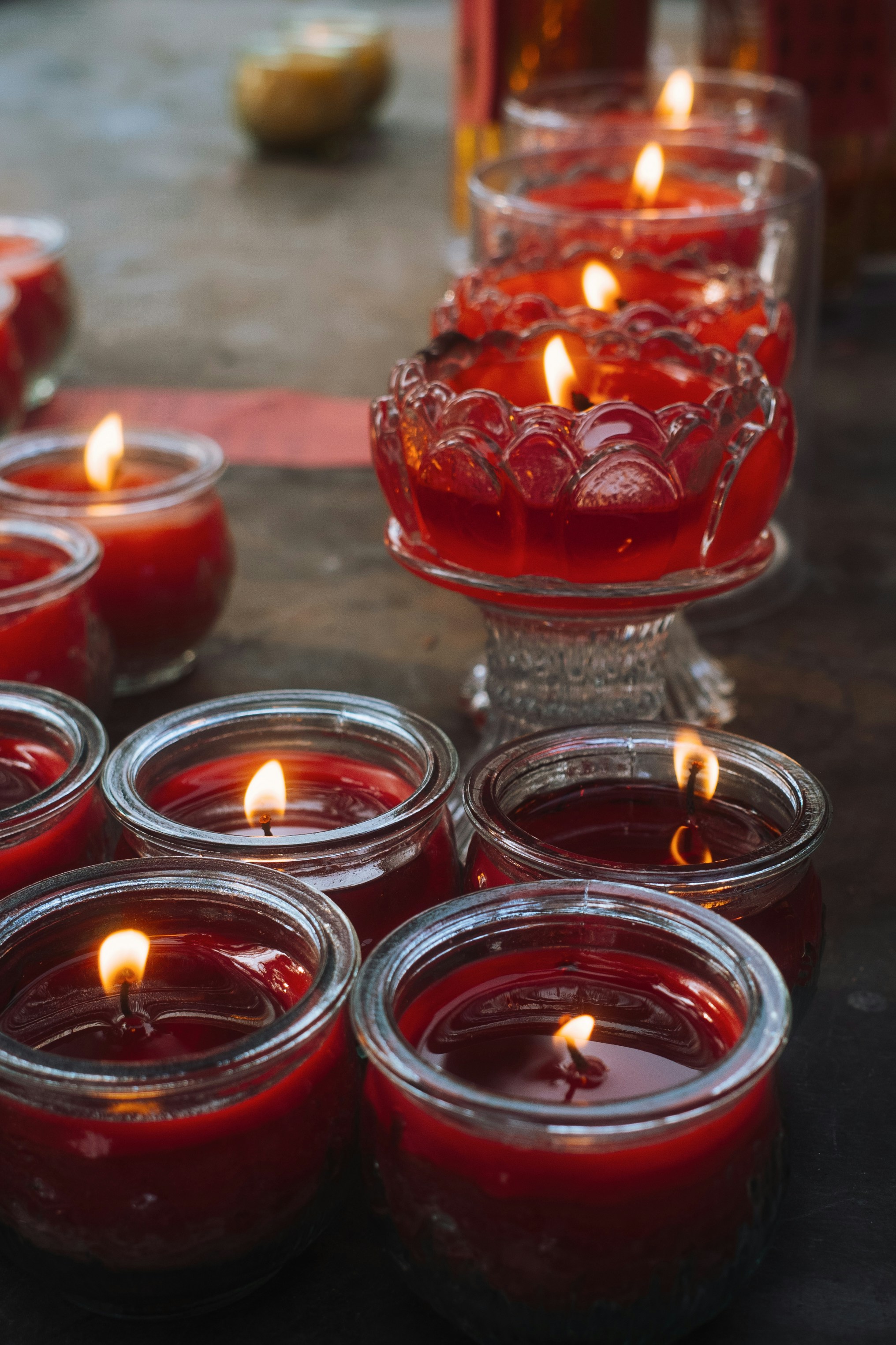 Candlelit Vermilion: A Cozy Gathering of Glass Candles