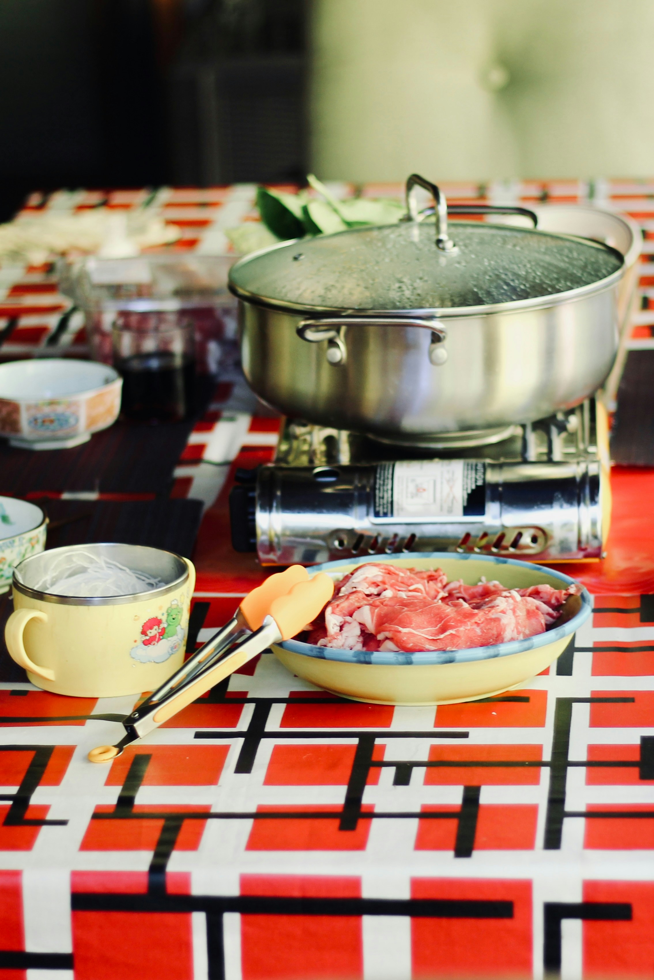 Hot Pot on the Checkered Table: A Casual Outdoor Cooking Setup