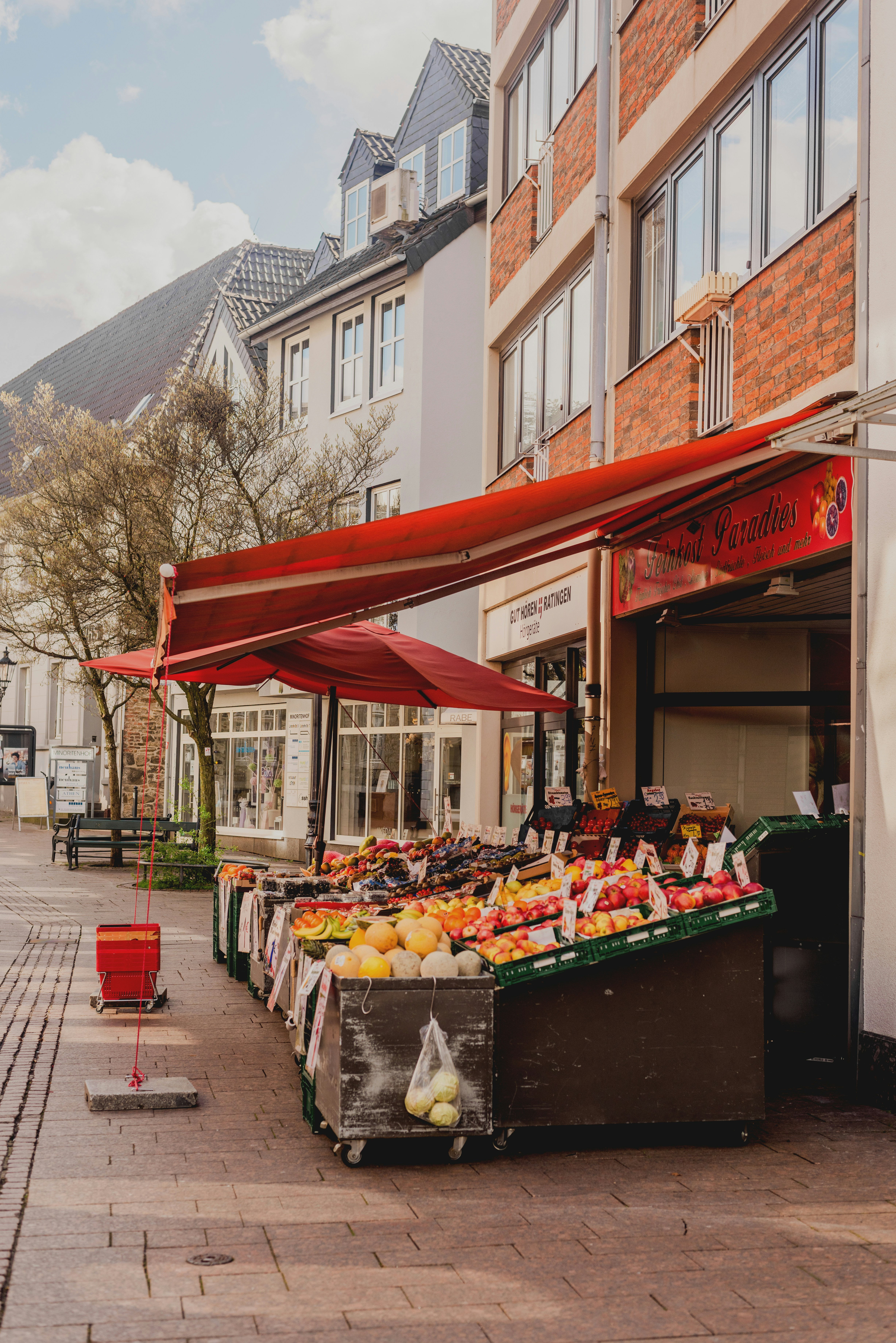 Market Stand on a Sunny Town Street