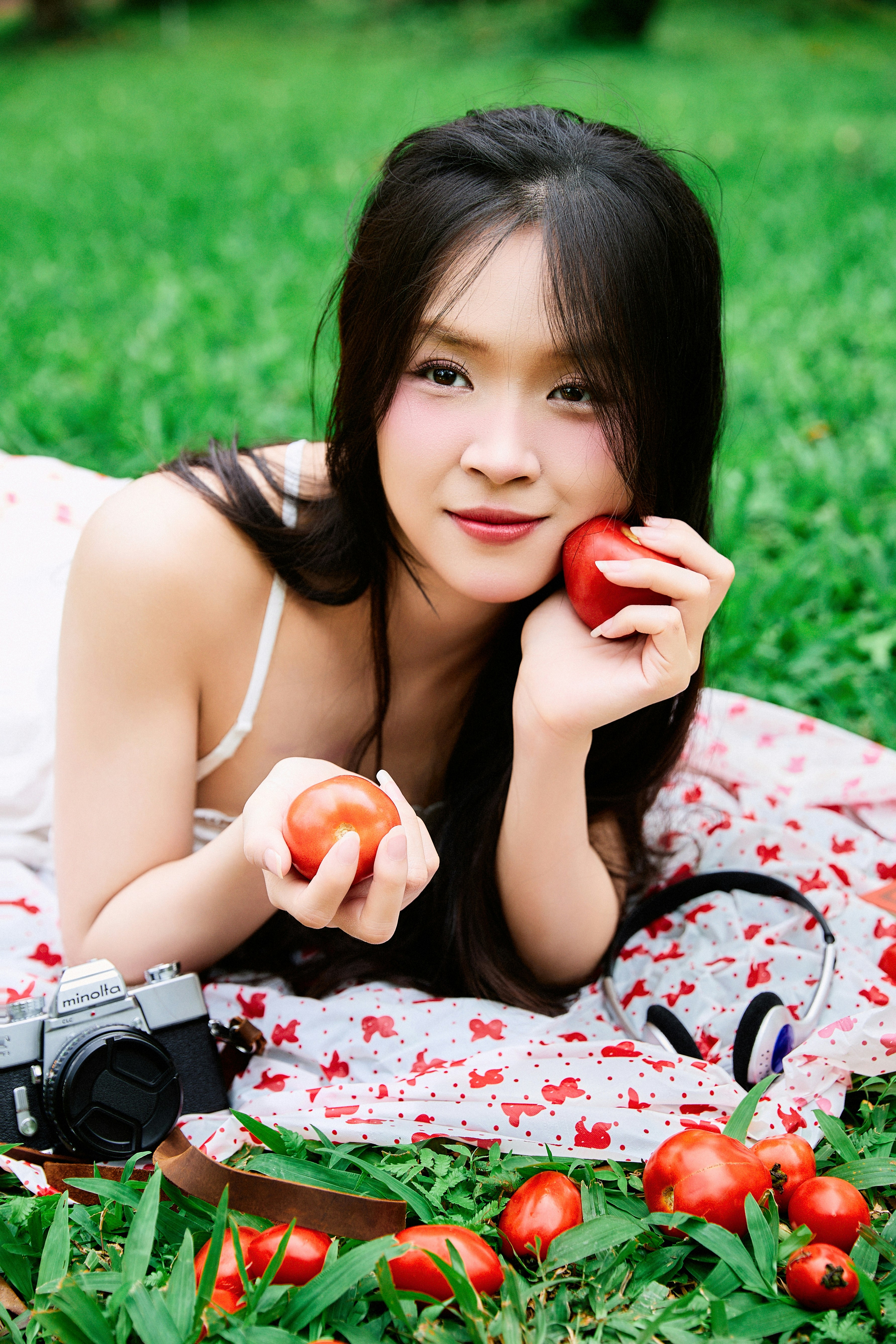 Cherry Red Moments: A Picnic with Tomatoes and a Soft Smile