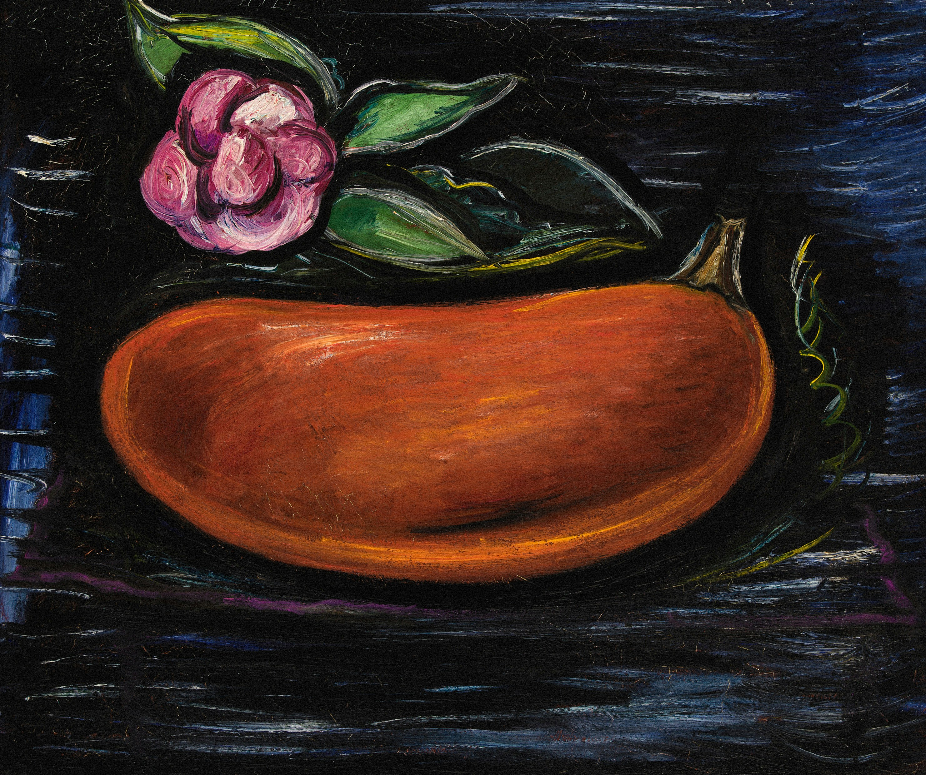 Crimson Pumpkin Under a Velvet Night: A Painterly Still Life