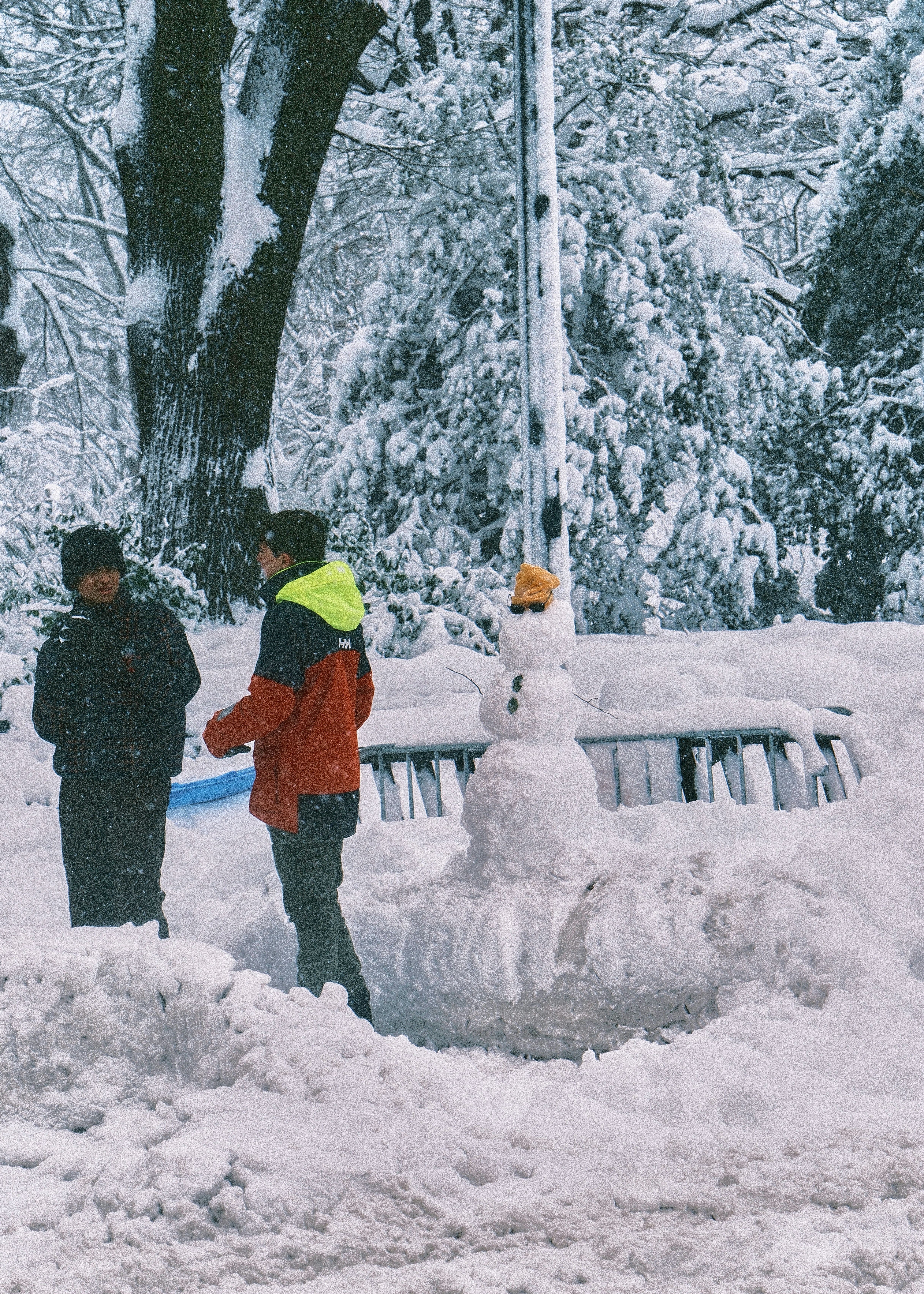 Winter Campfire Talk by the Snowman