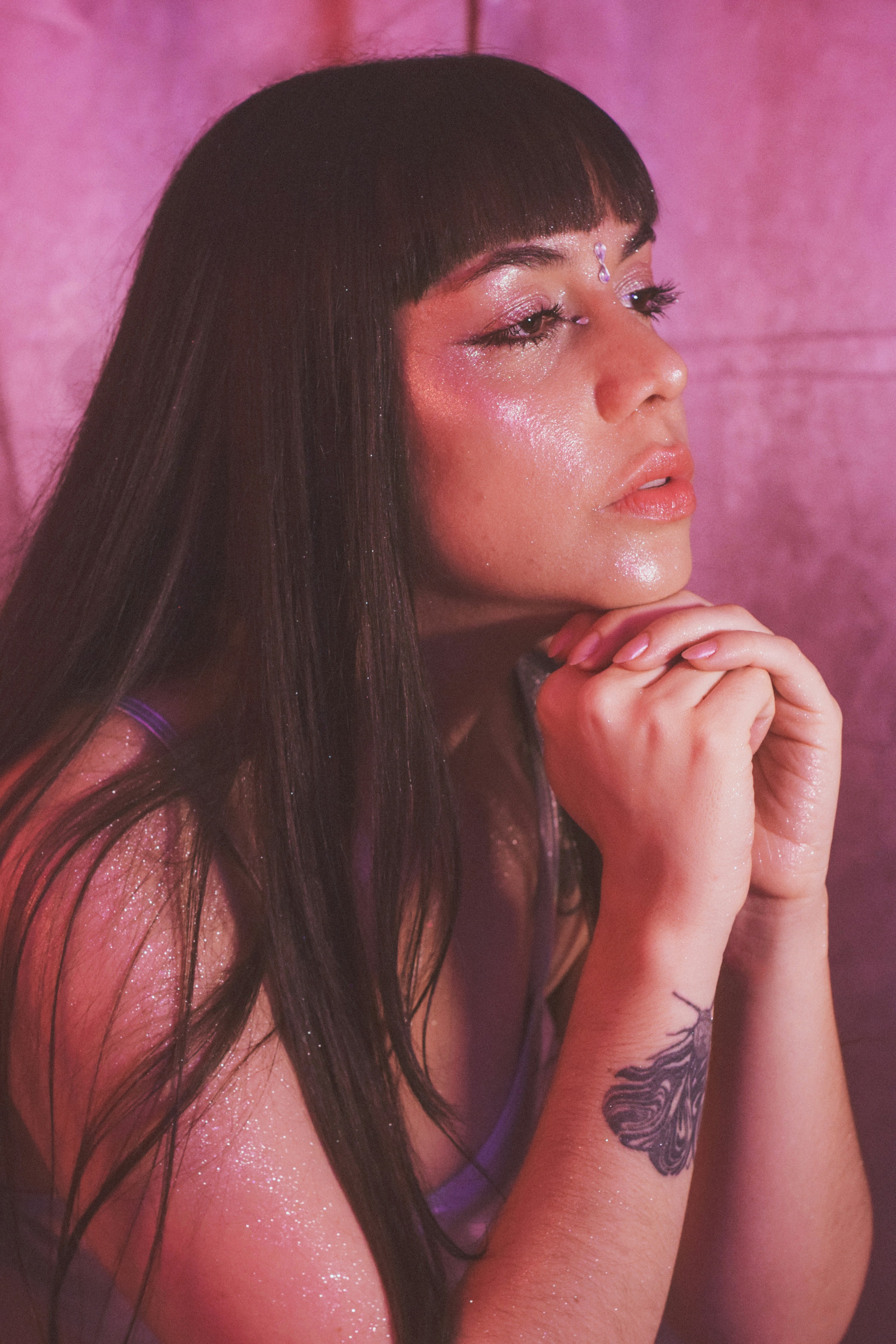 Soft Glow Reverie: Portrait in Neon Pink