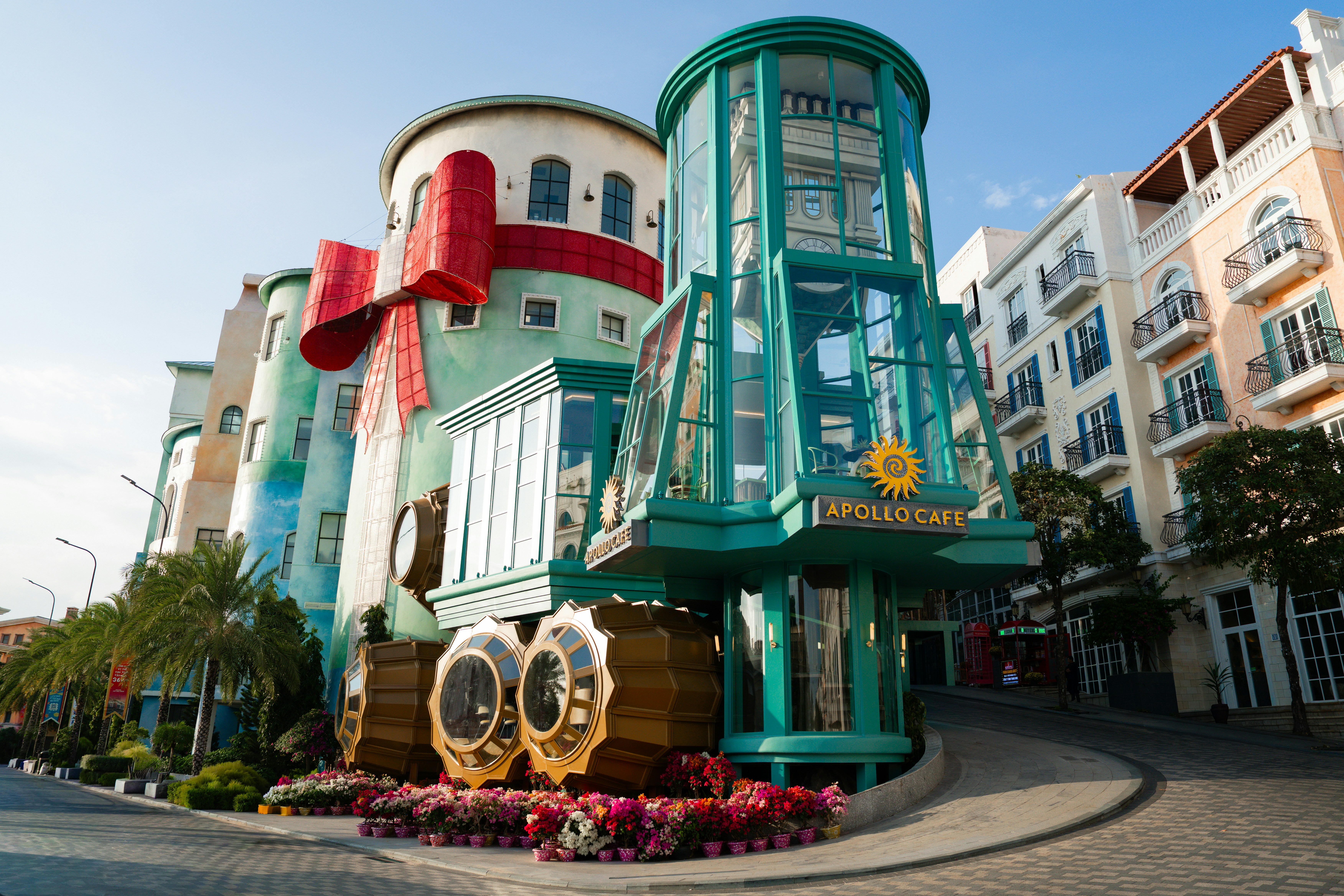 Cosmic Carousel: Apollo Café Tower Anchoring a Sea of Color