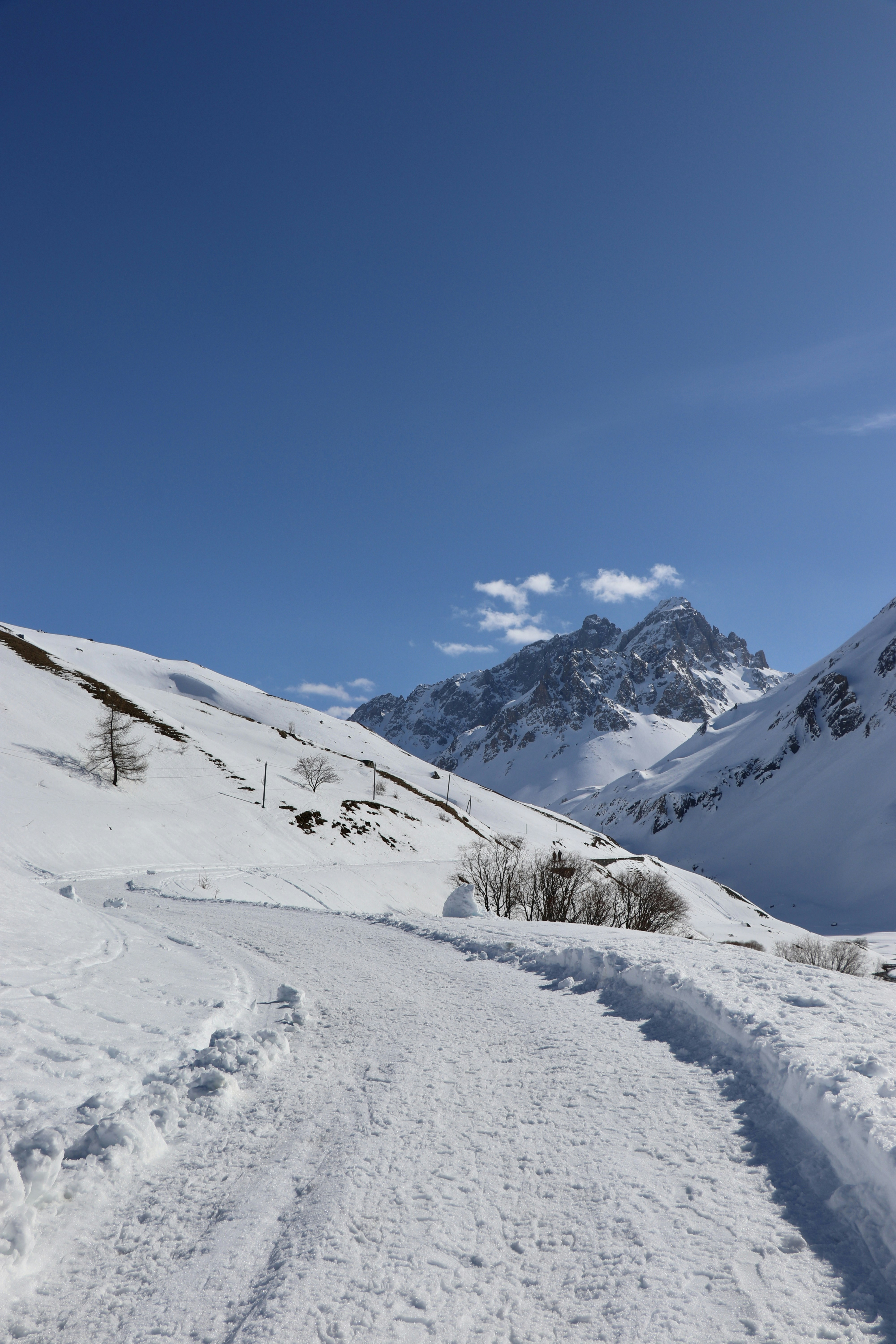 Snowbound Summit Path under a Clear Alpine Sky