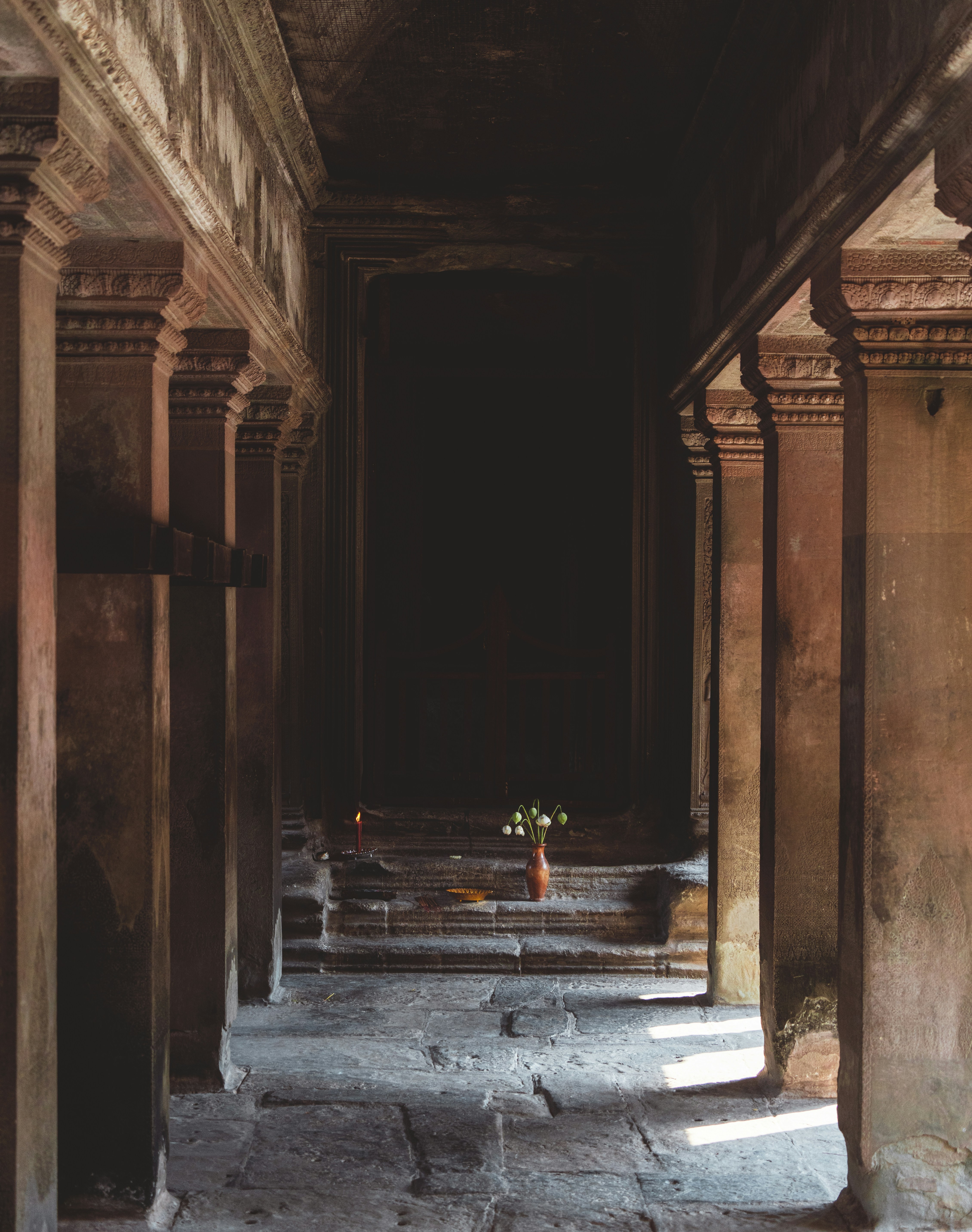 Silent Temple in Sunlit Passage
