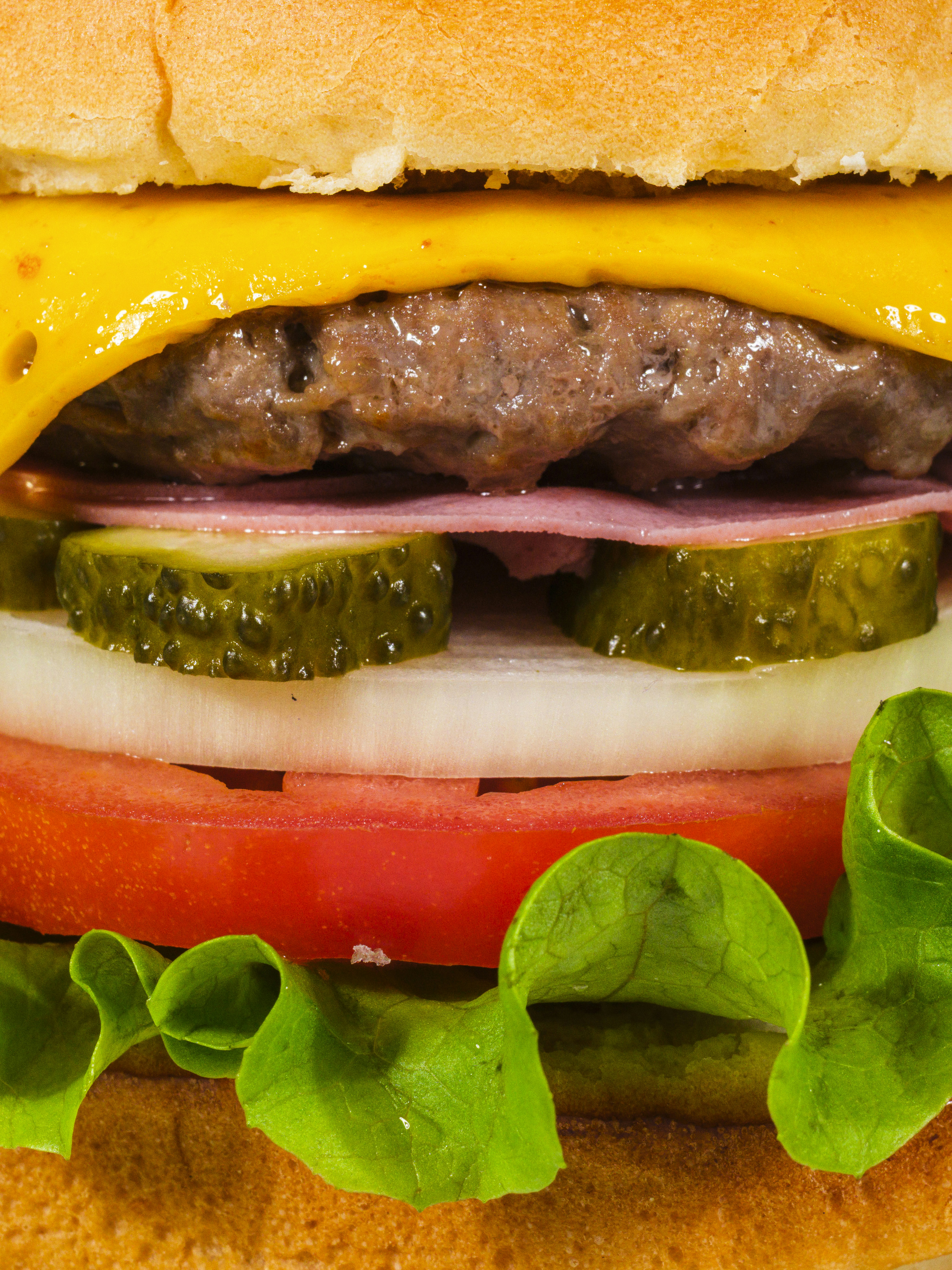 Close-Up Stack: A Juicy Classic Burger in Vivid Detail