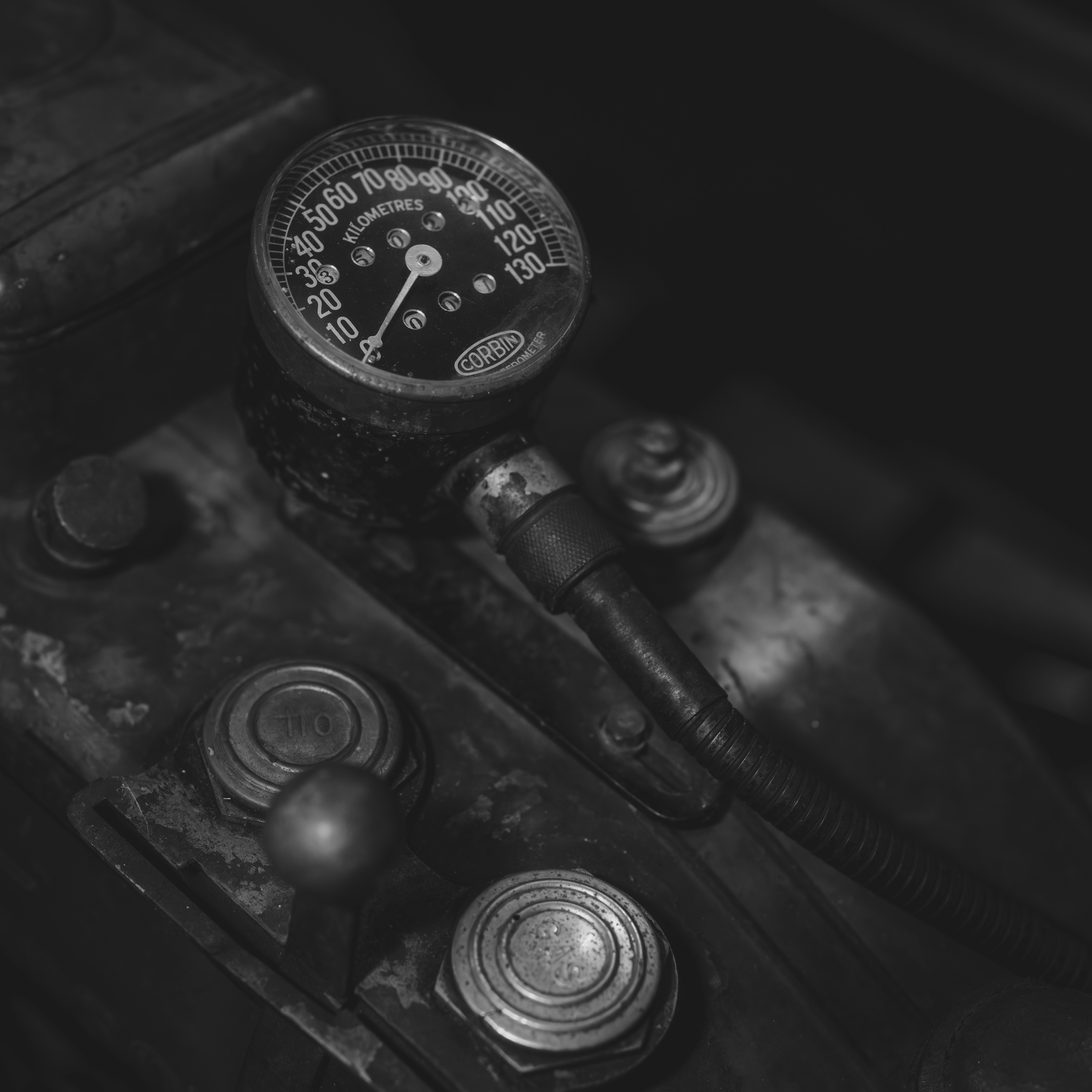 Weathered Gauge Portrait: A Close-Up of Timeworn Dials