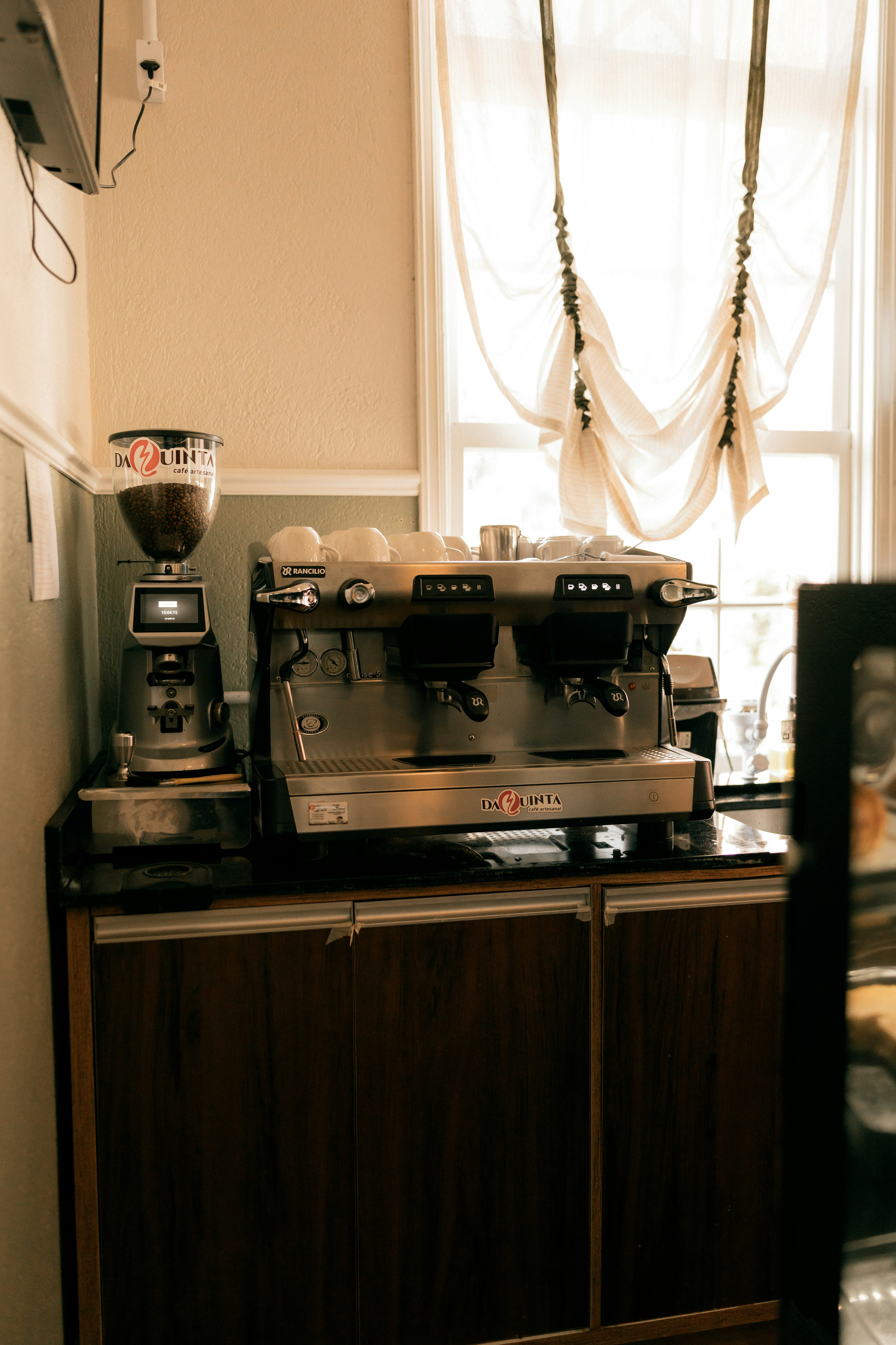 Cafe Espresso Station: A Compact Barista Setup in Soft Morning Light