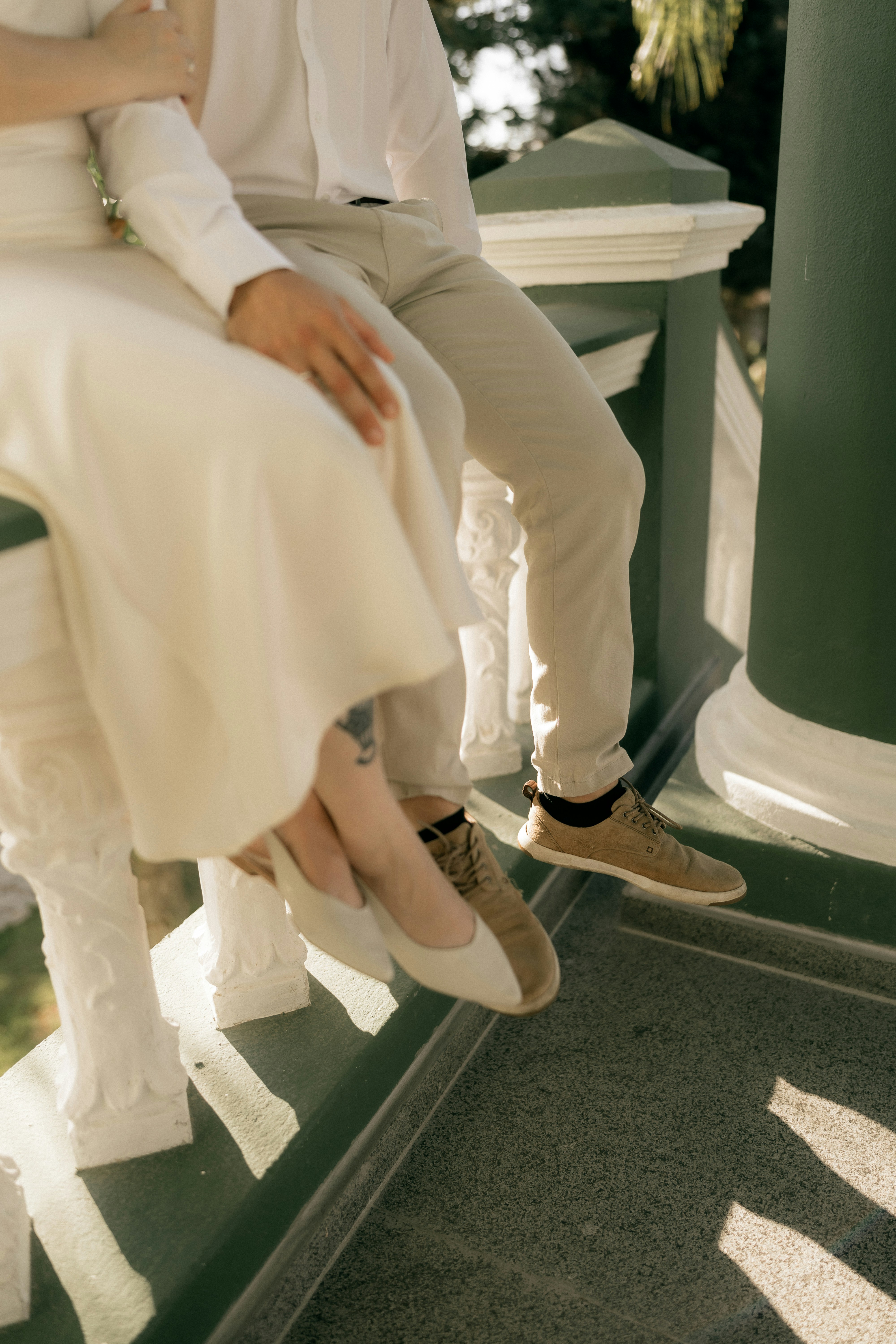 Quiet Union: Feet and Fabric at Sunset on a Balcony