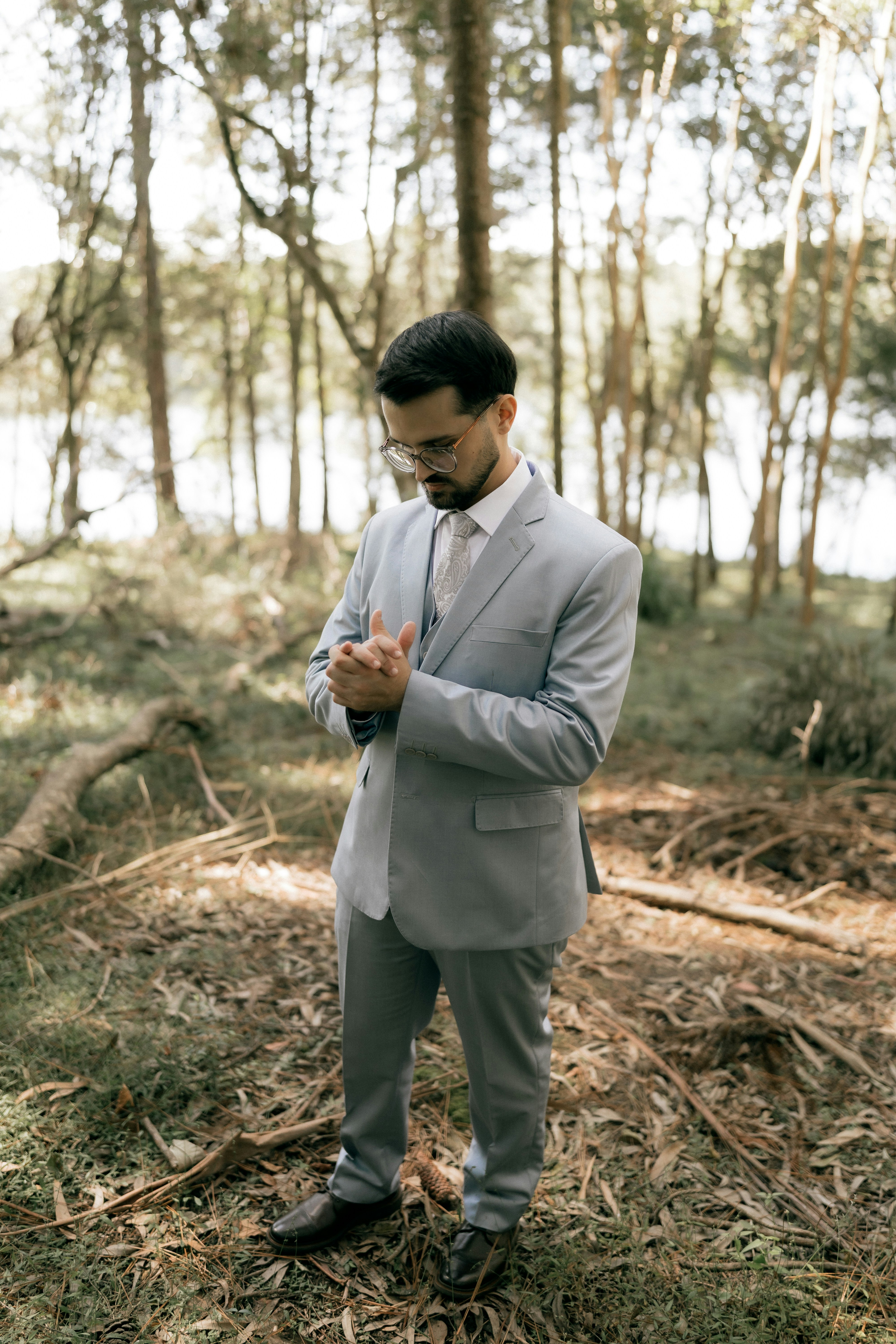 Suit and Serenity: A Conversational Moment in the Woods