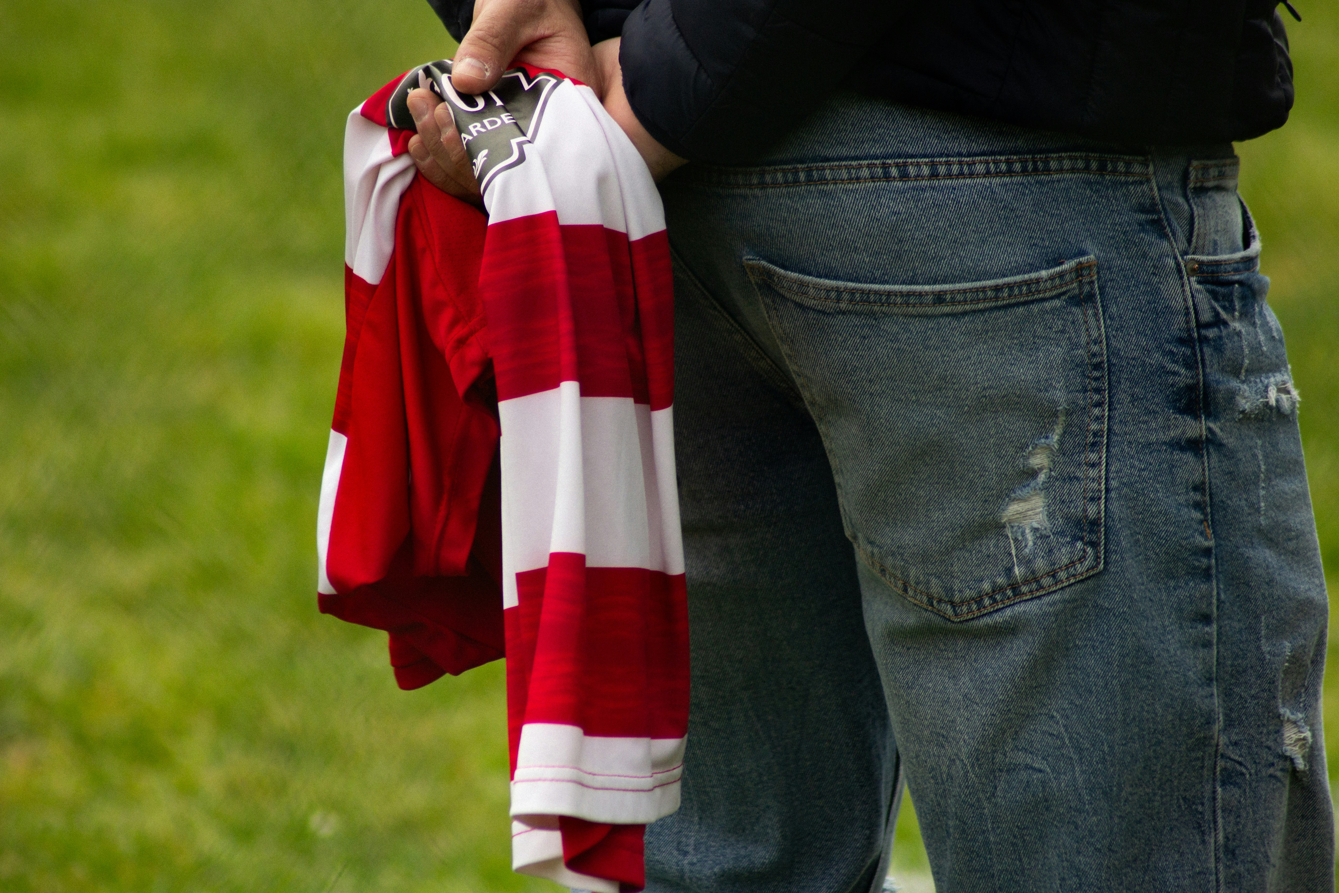 Red-and-White Jersey Clasped at the Hip