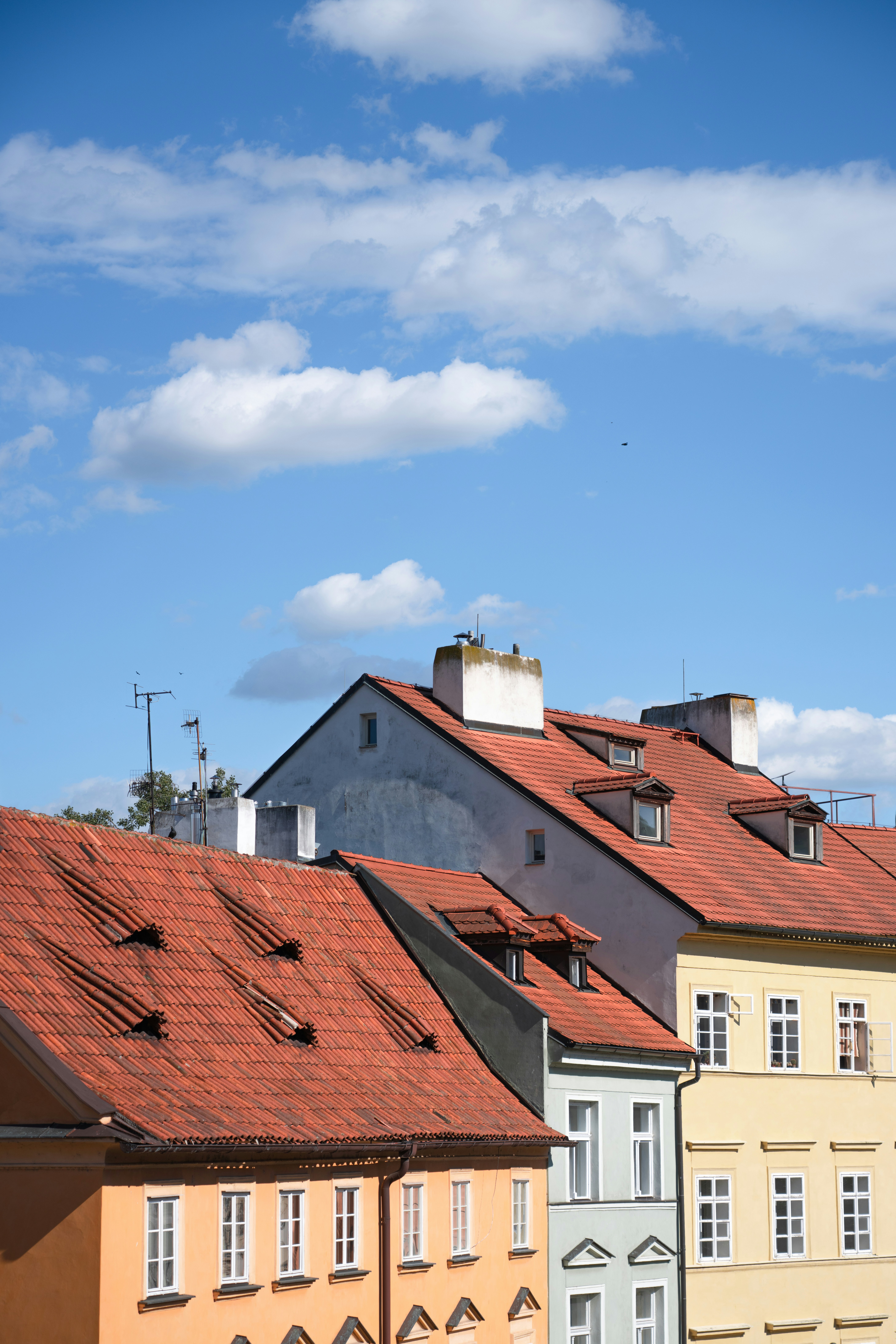 Sunlit Row Houses under a Clear Sky