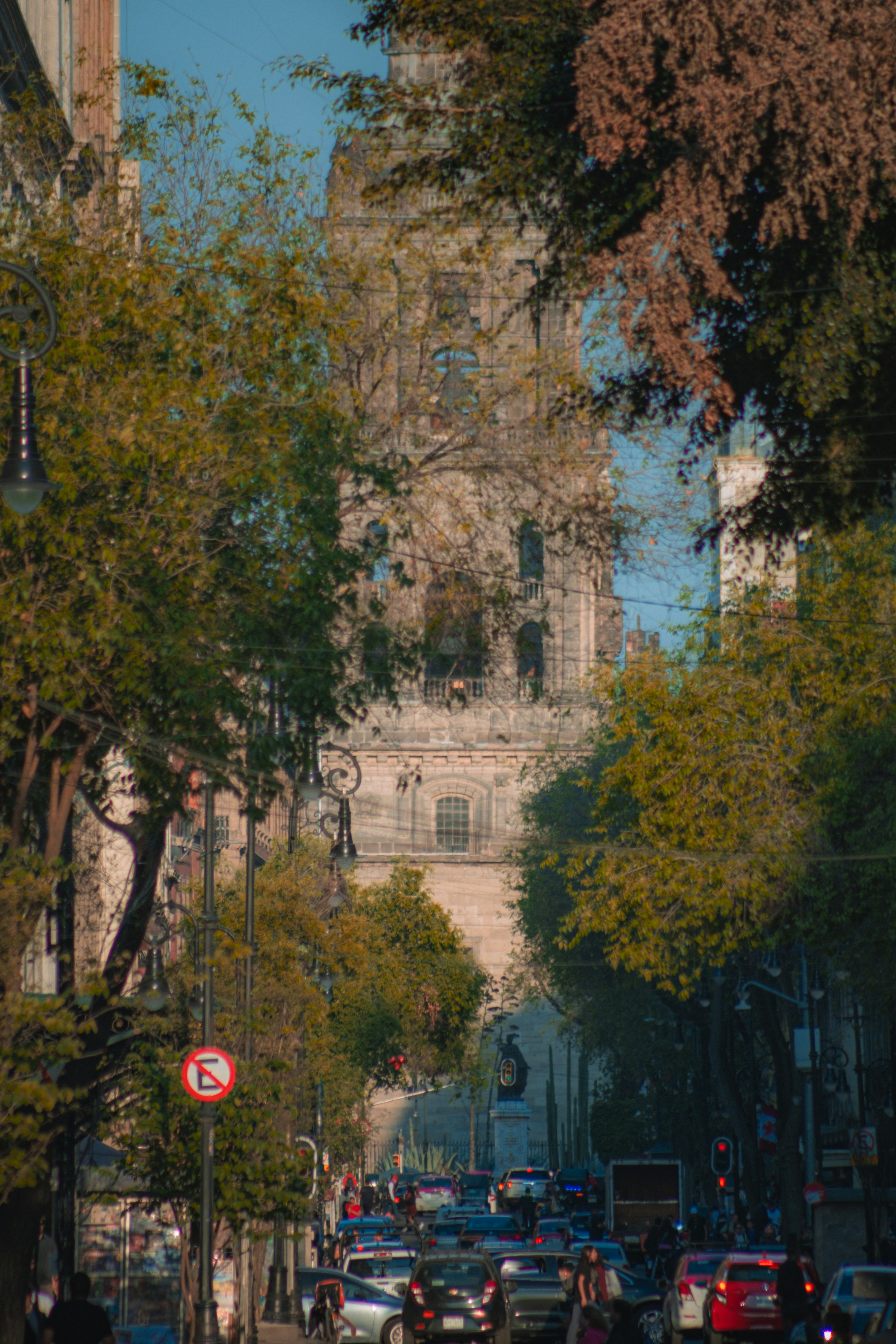 Crimson Cathedral over a Treetop Alley
