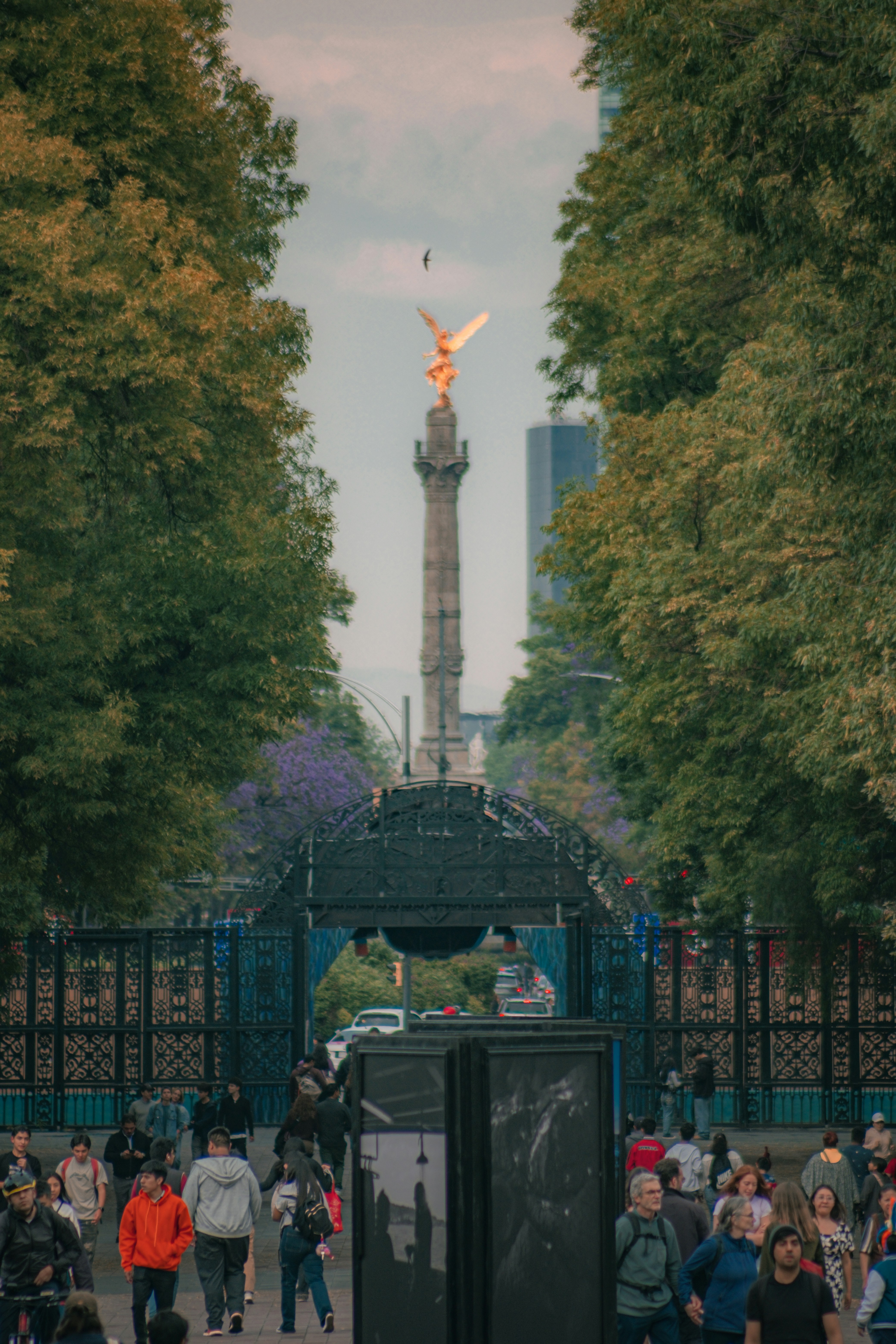 Golden Wing Over the Axis: Apedestrian Rails and Monument Distantly Framed
