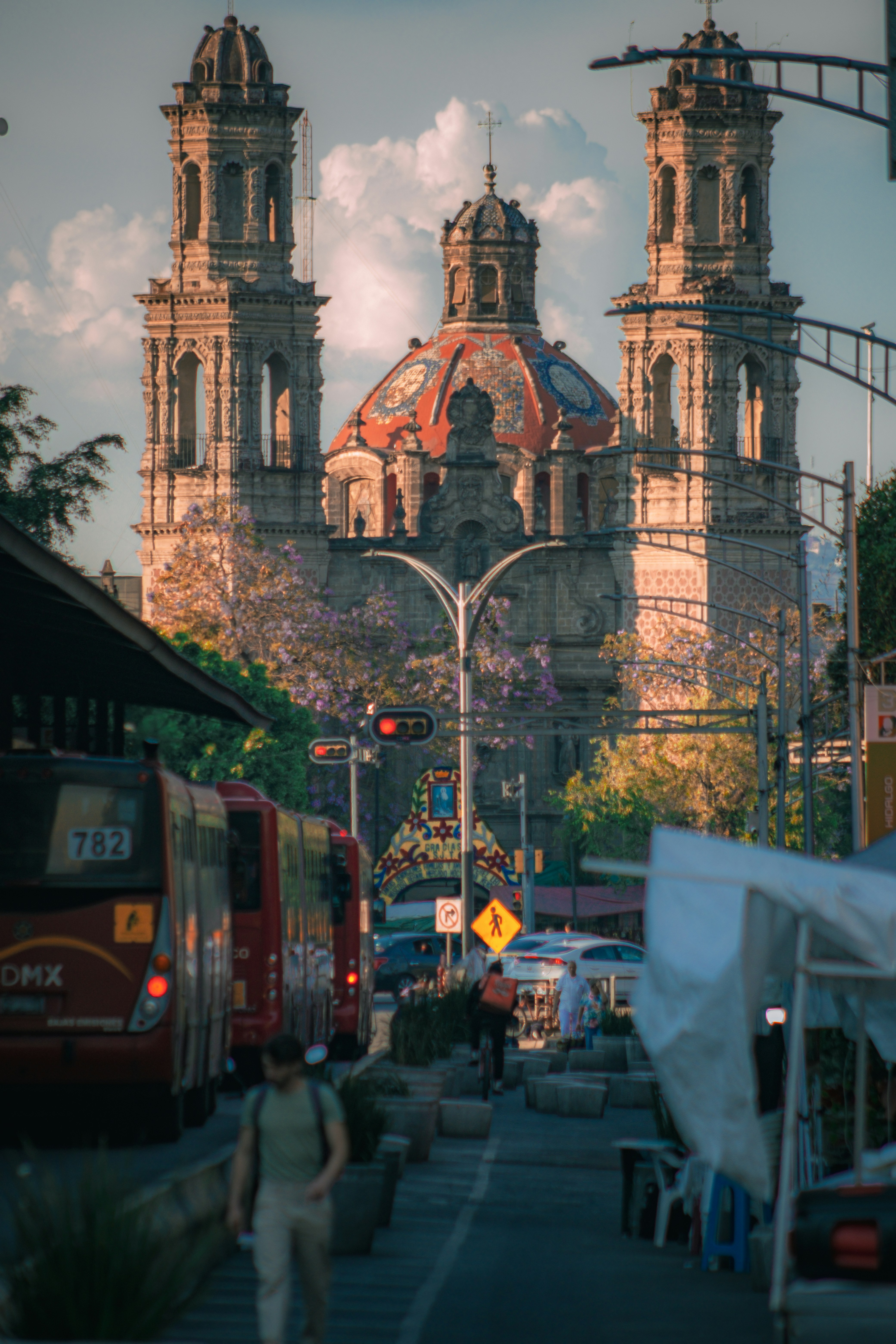 Cathedral in the City: Morning Light over Urban Transit