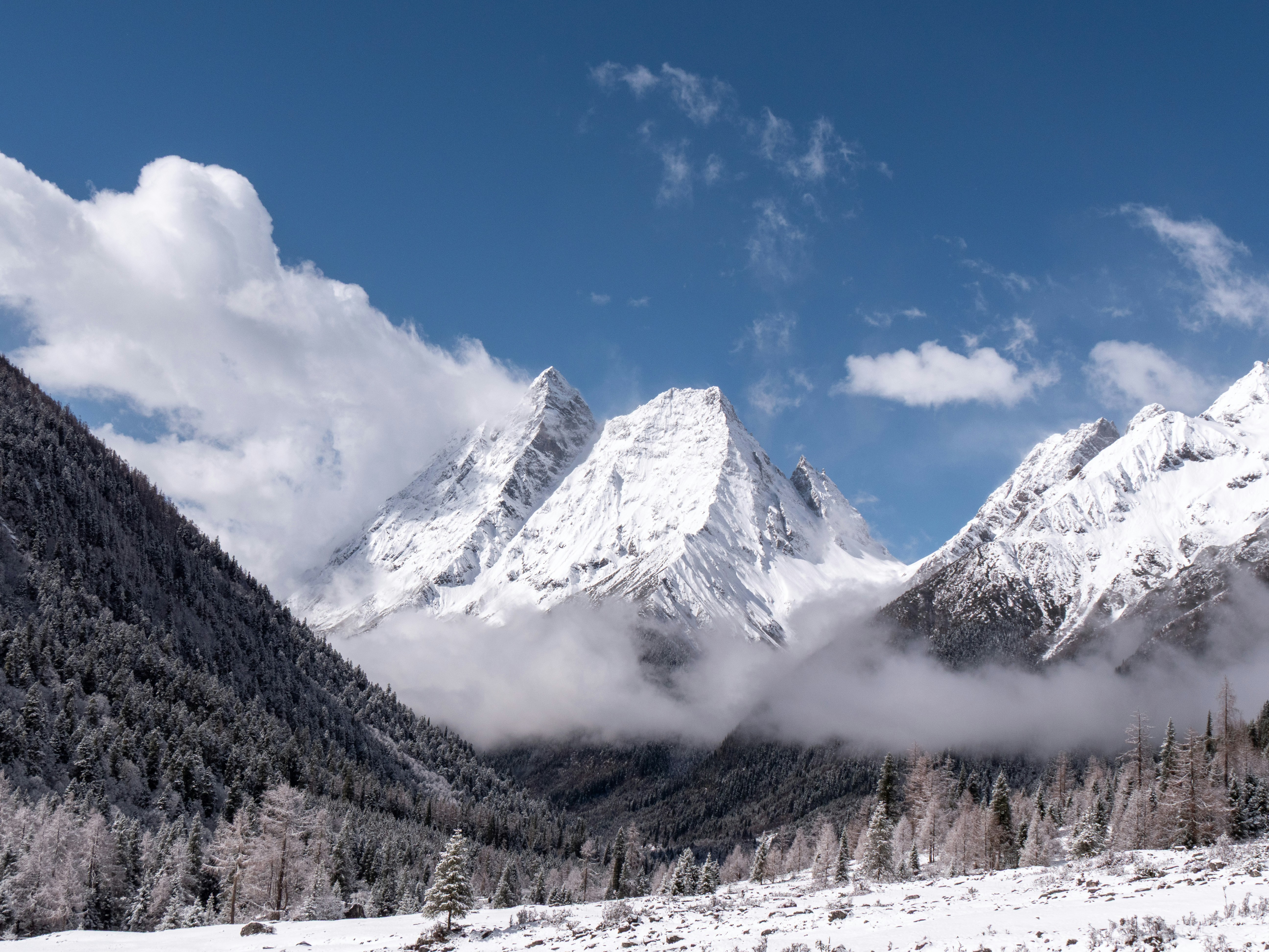 Snowcapped Peaks Under a Clear Crest