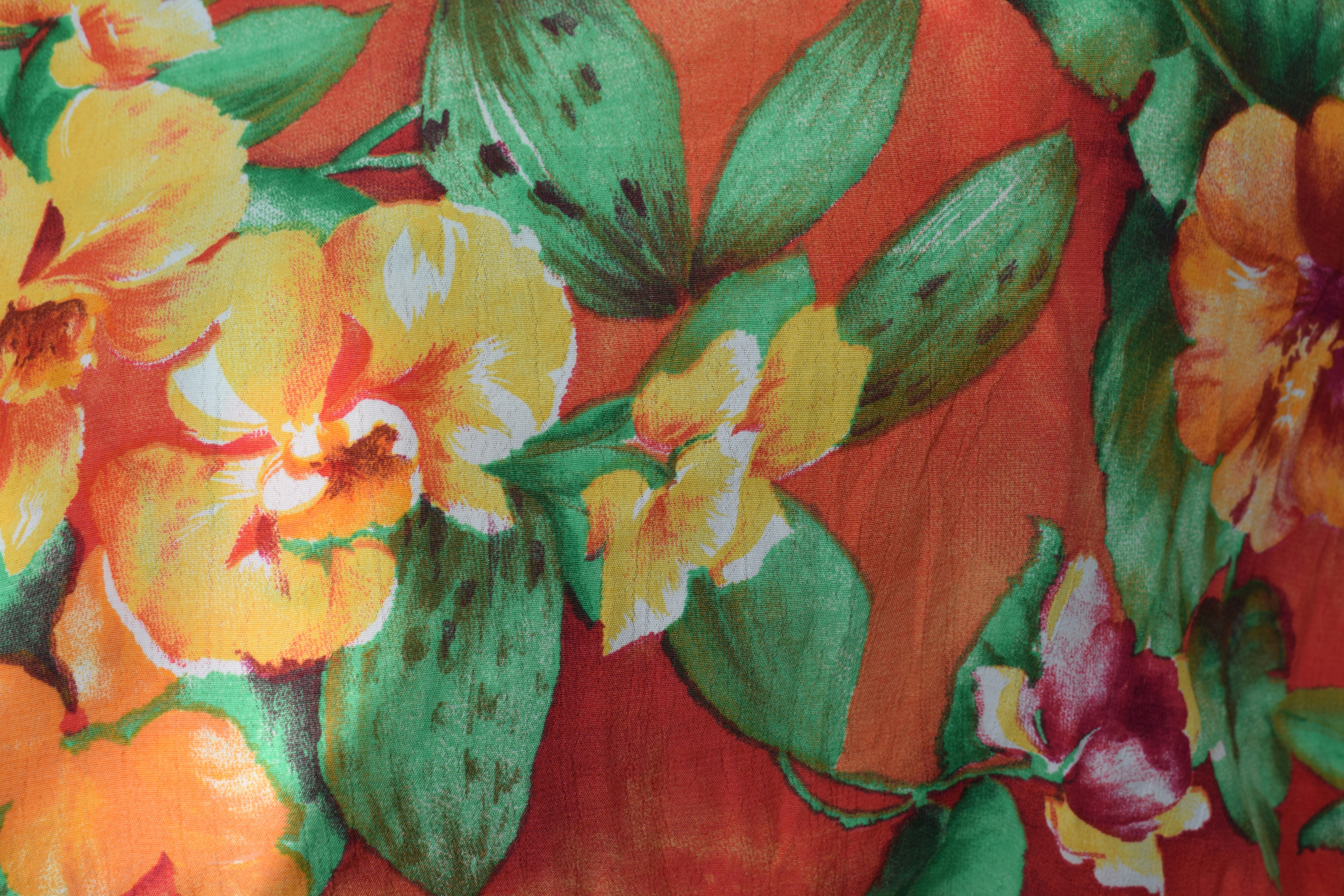 Tropical Floral Fabric in Rich Orange and Green