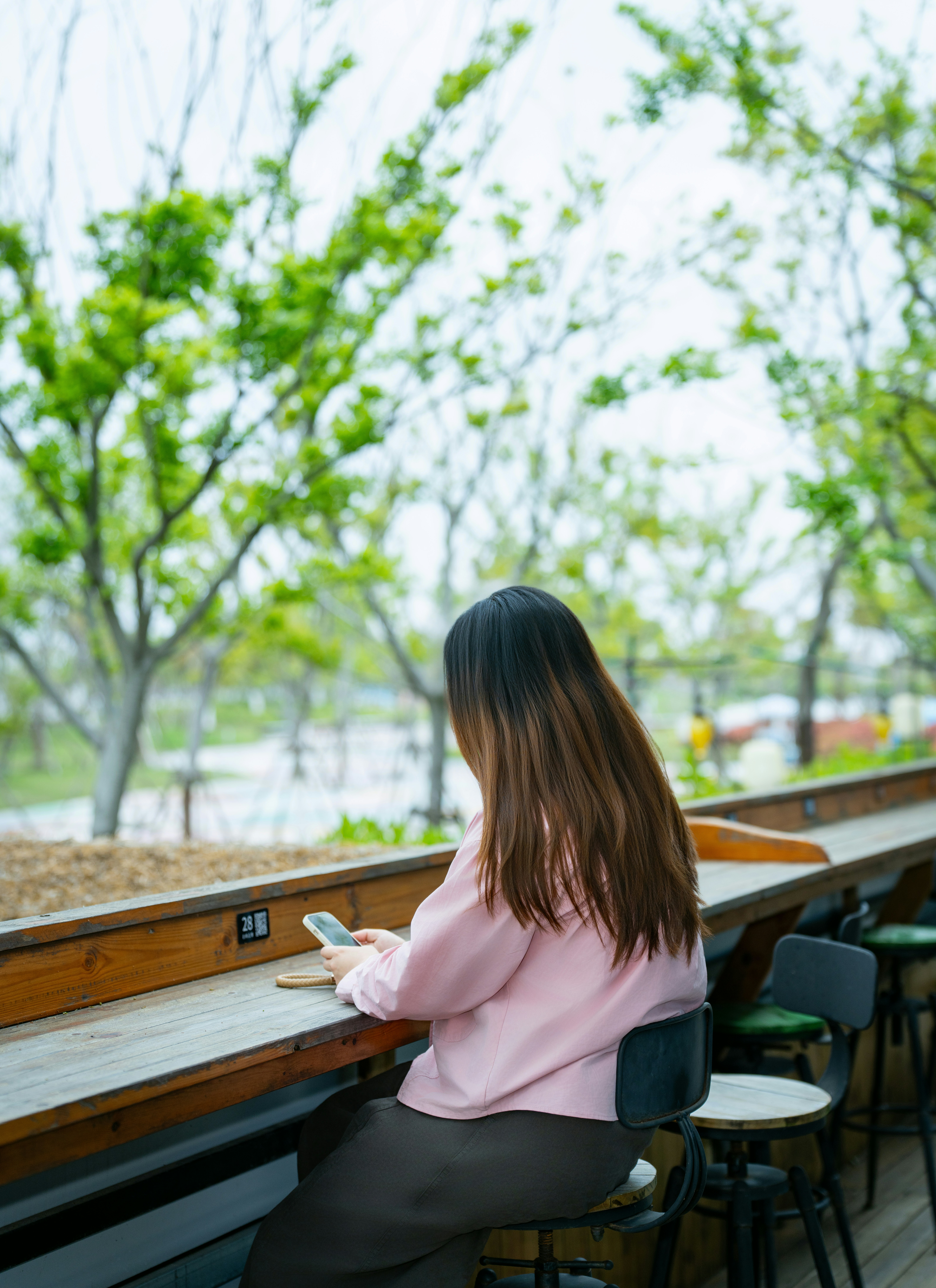 Soft Focus in a Park: A Quiet Moment on the Riverside Deck