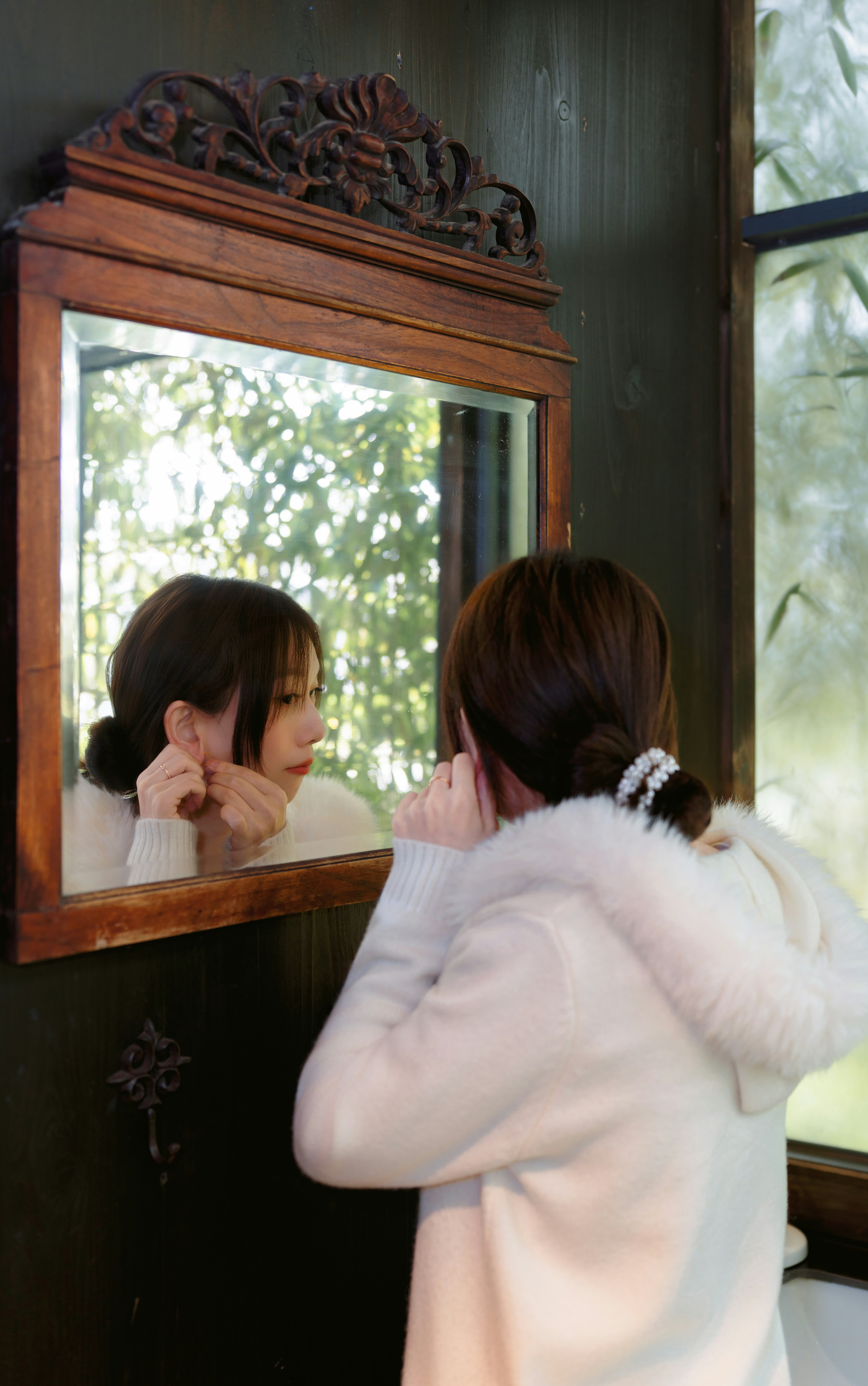 Mirror Moment: A Quiet Self-Reflection in a Wooden Frame