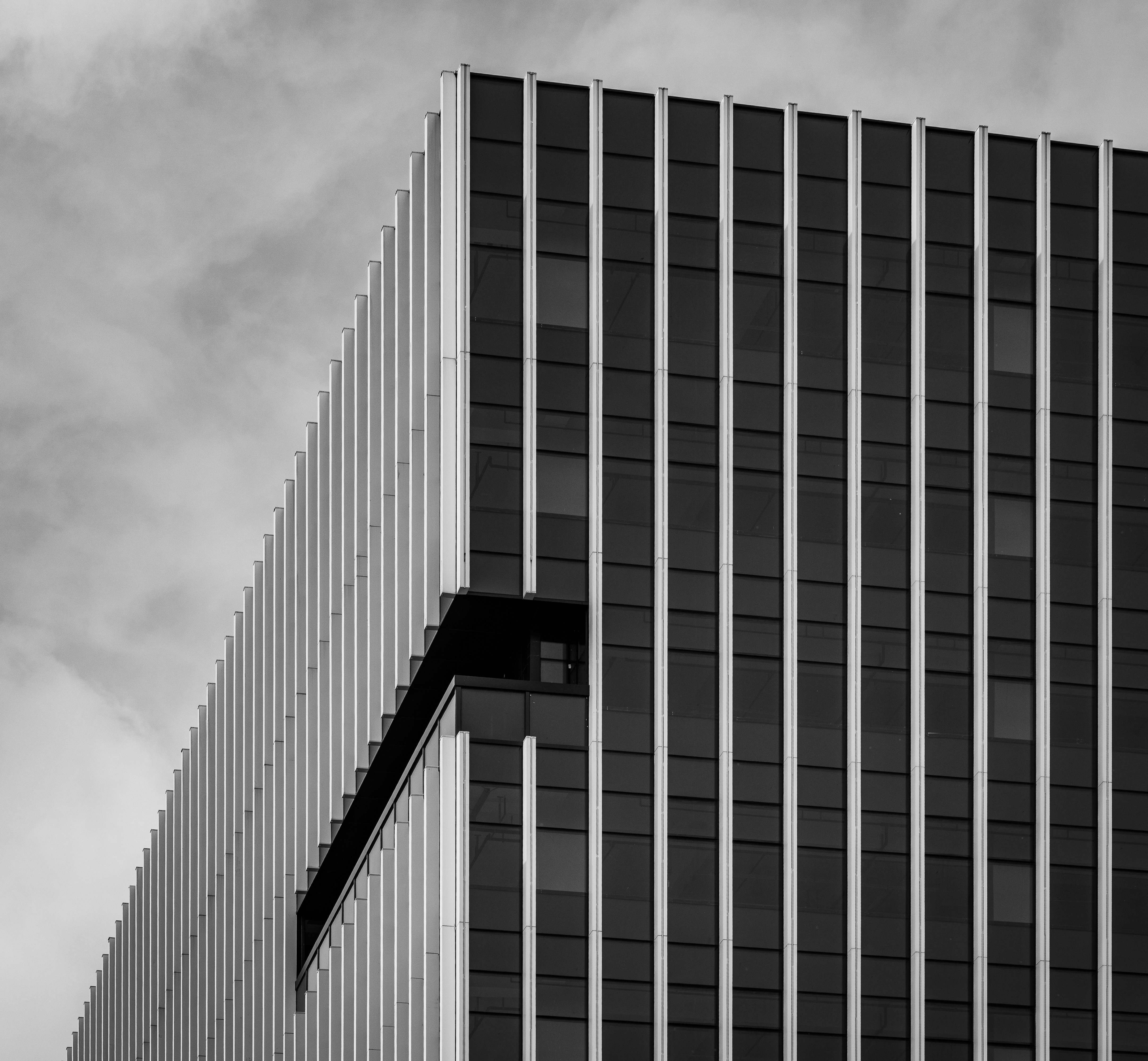 Vertical Rhythm: Facade Lines Converge at an Upper-Left Edge