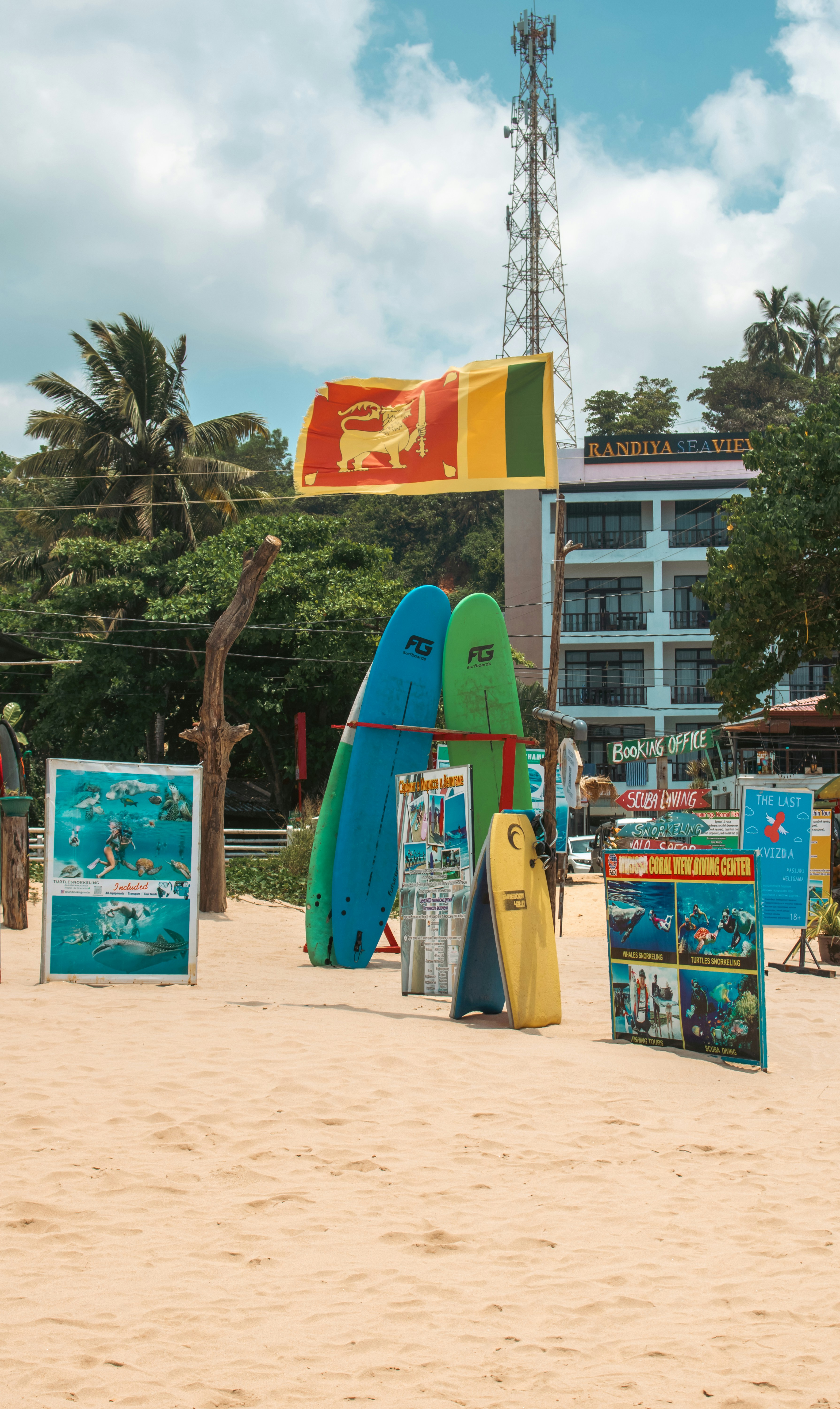 Surfboards Stand Guard by the Beachfront Café