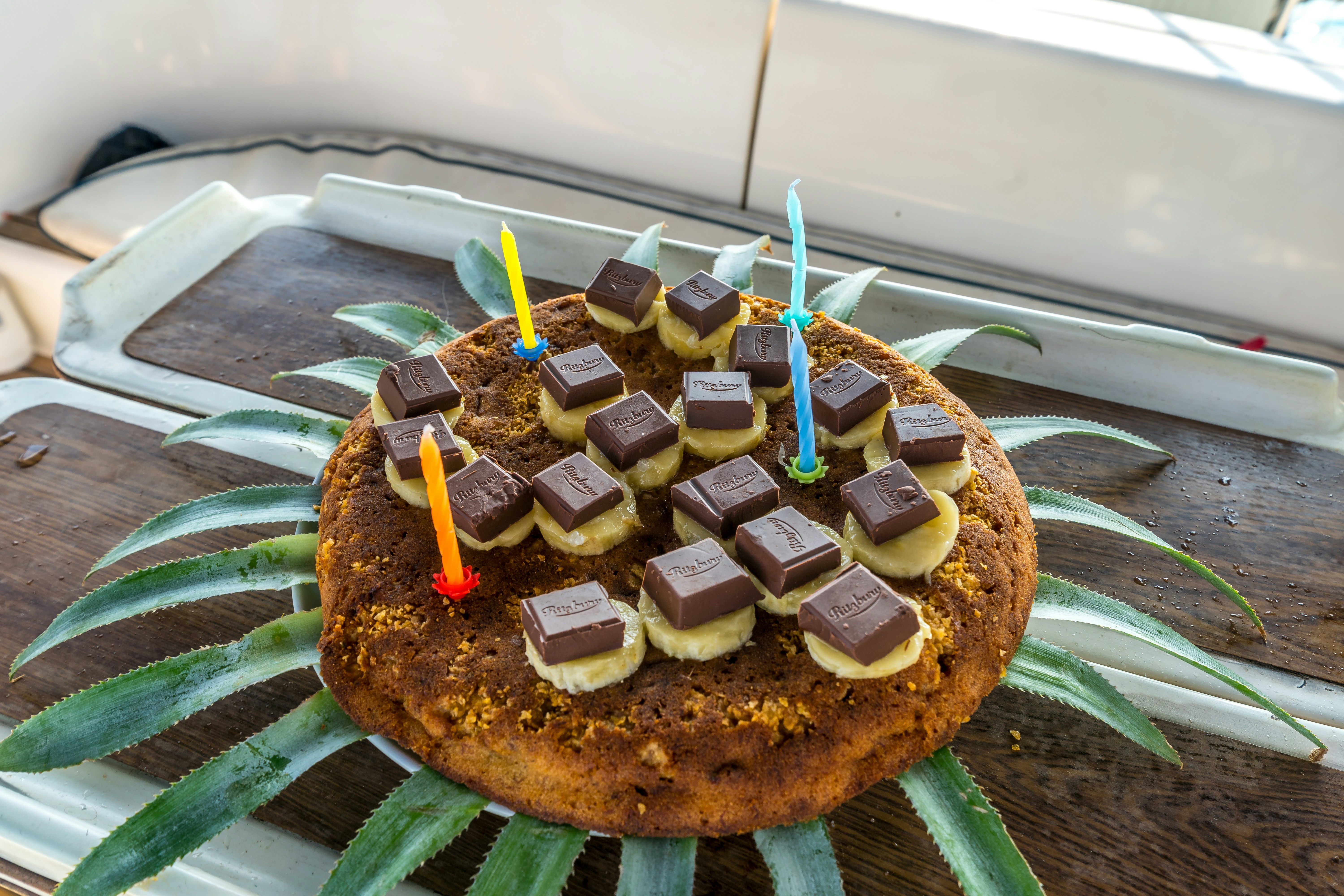 Cheerful Chocolate-Chrome Celebration Cake with Toppings and Candles