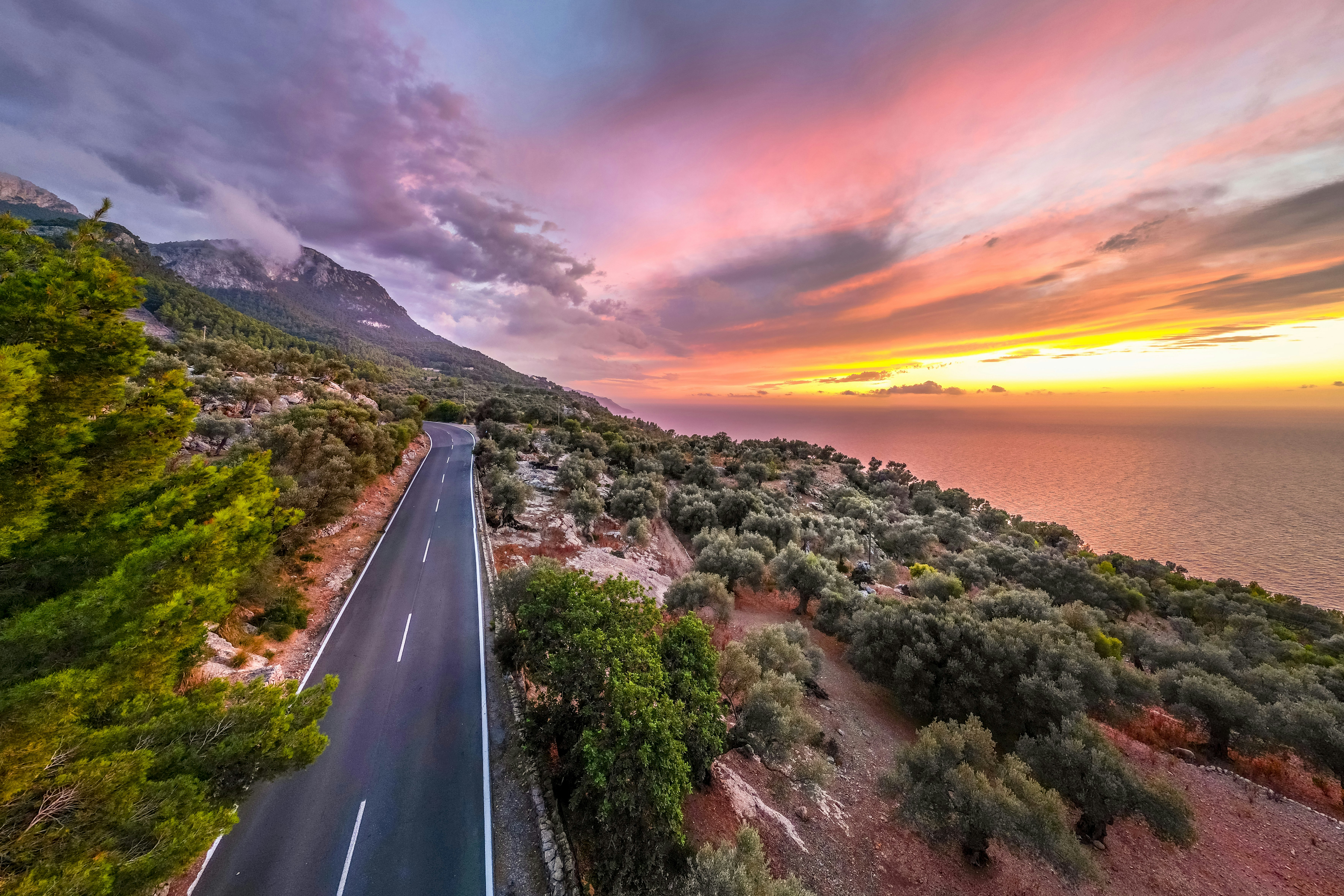 Coastal Highway Sunset from Above