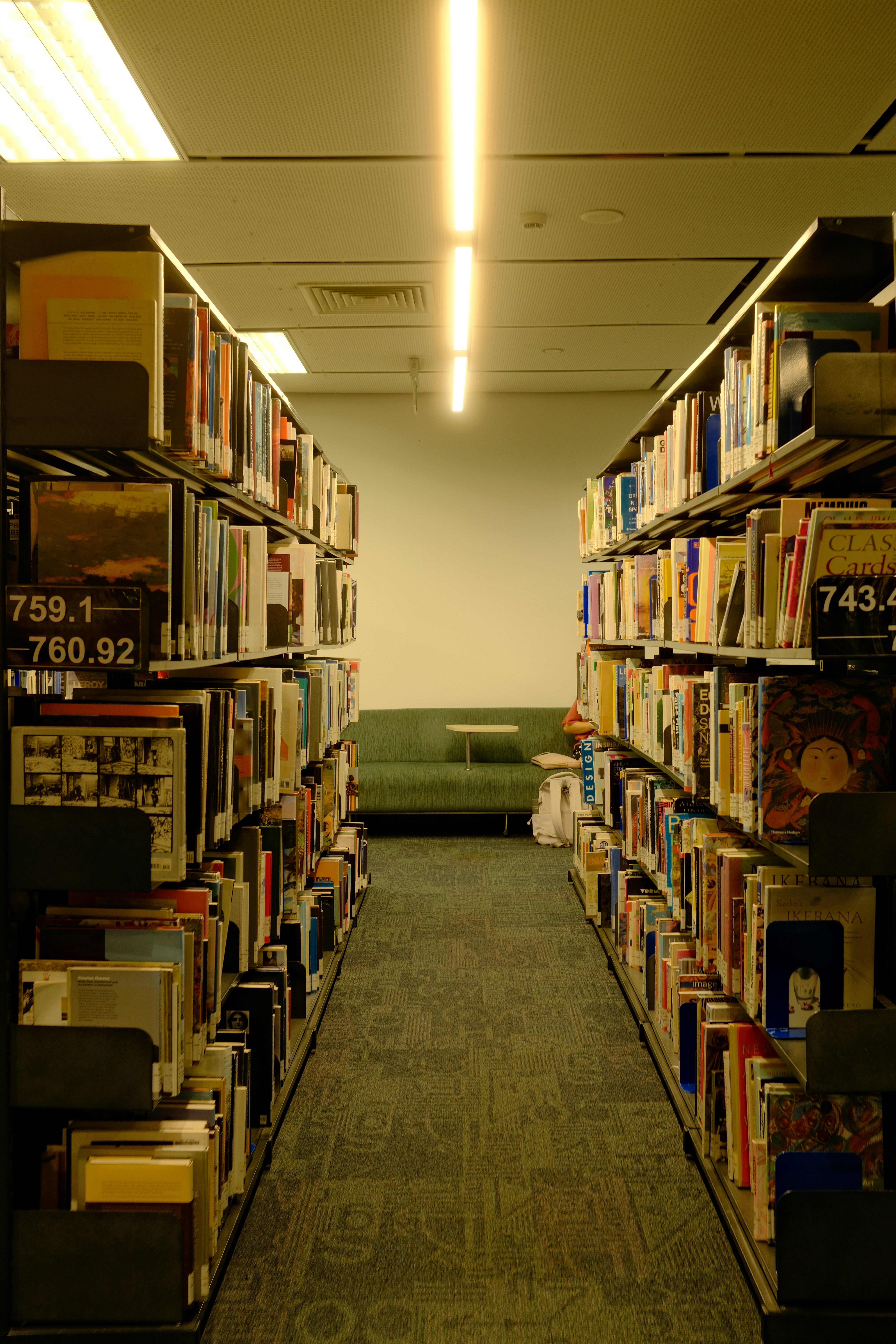 A Quiet Corridor: Bookshelves Framing a Library Nook