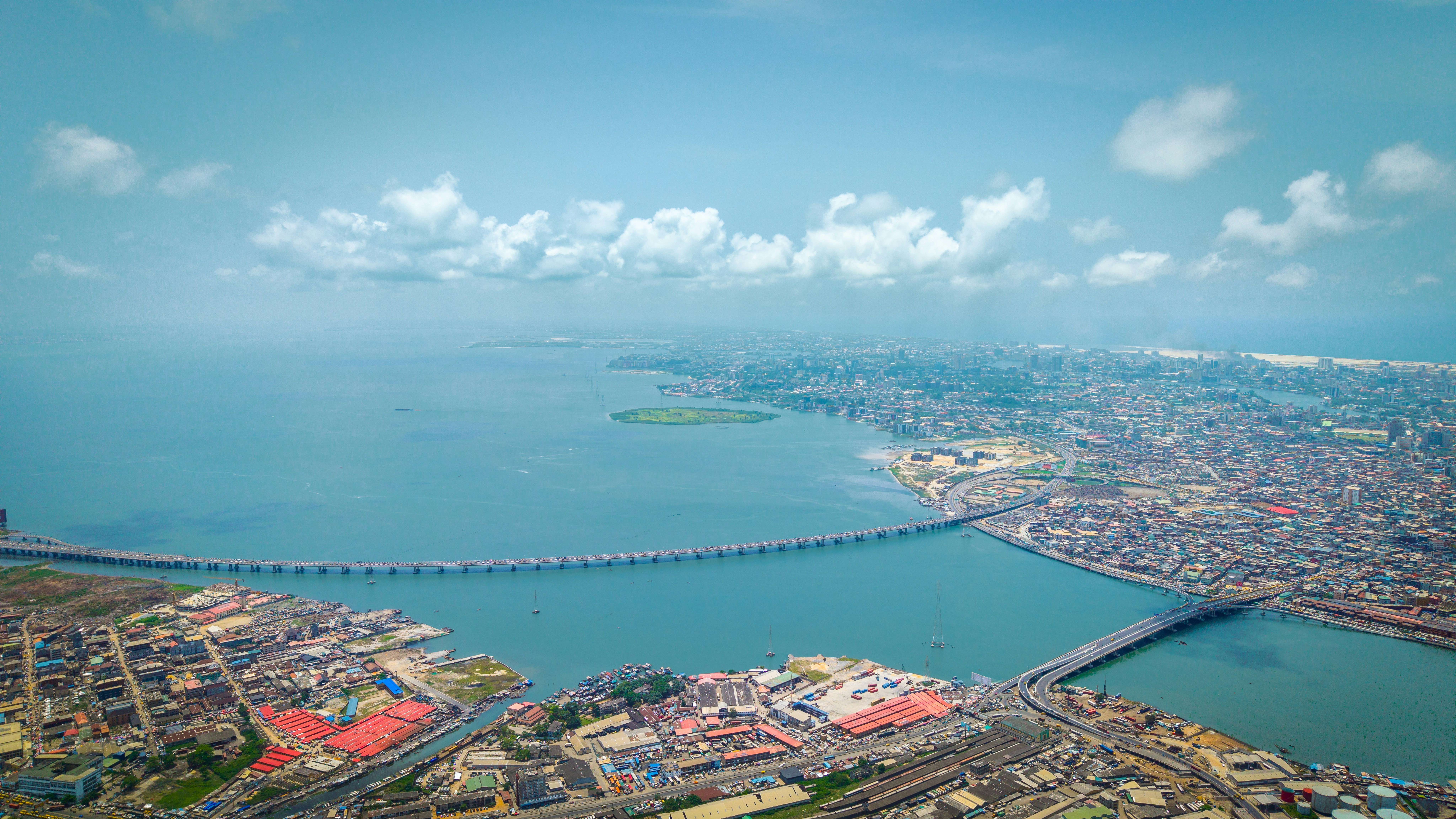 Bridge over the Inland Sea: A Aerial Snapshot of City Layout and Waterways
