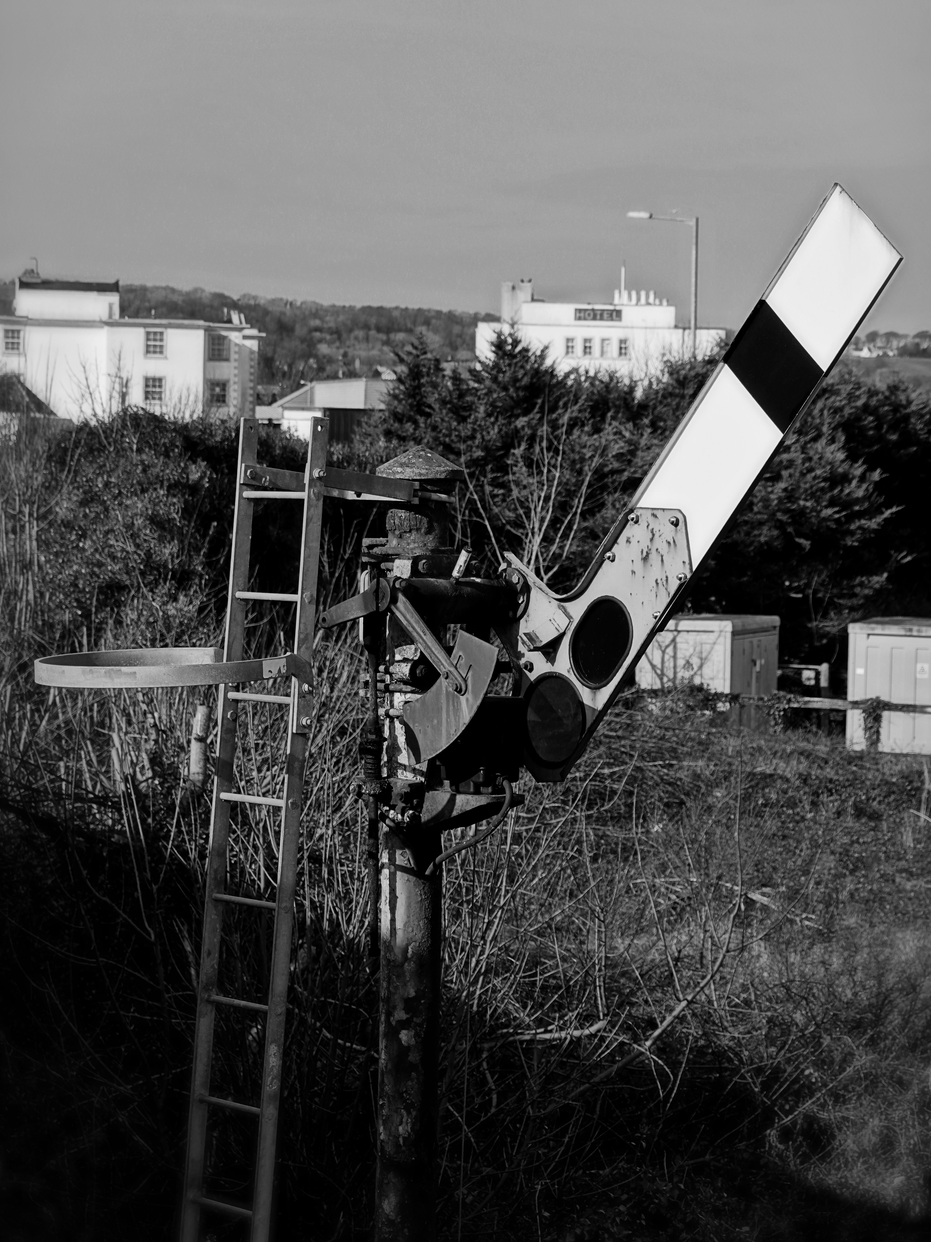 Railway Signal Remaining Quietly in a Winter Field