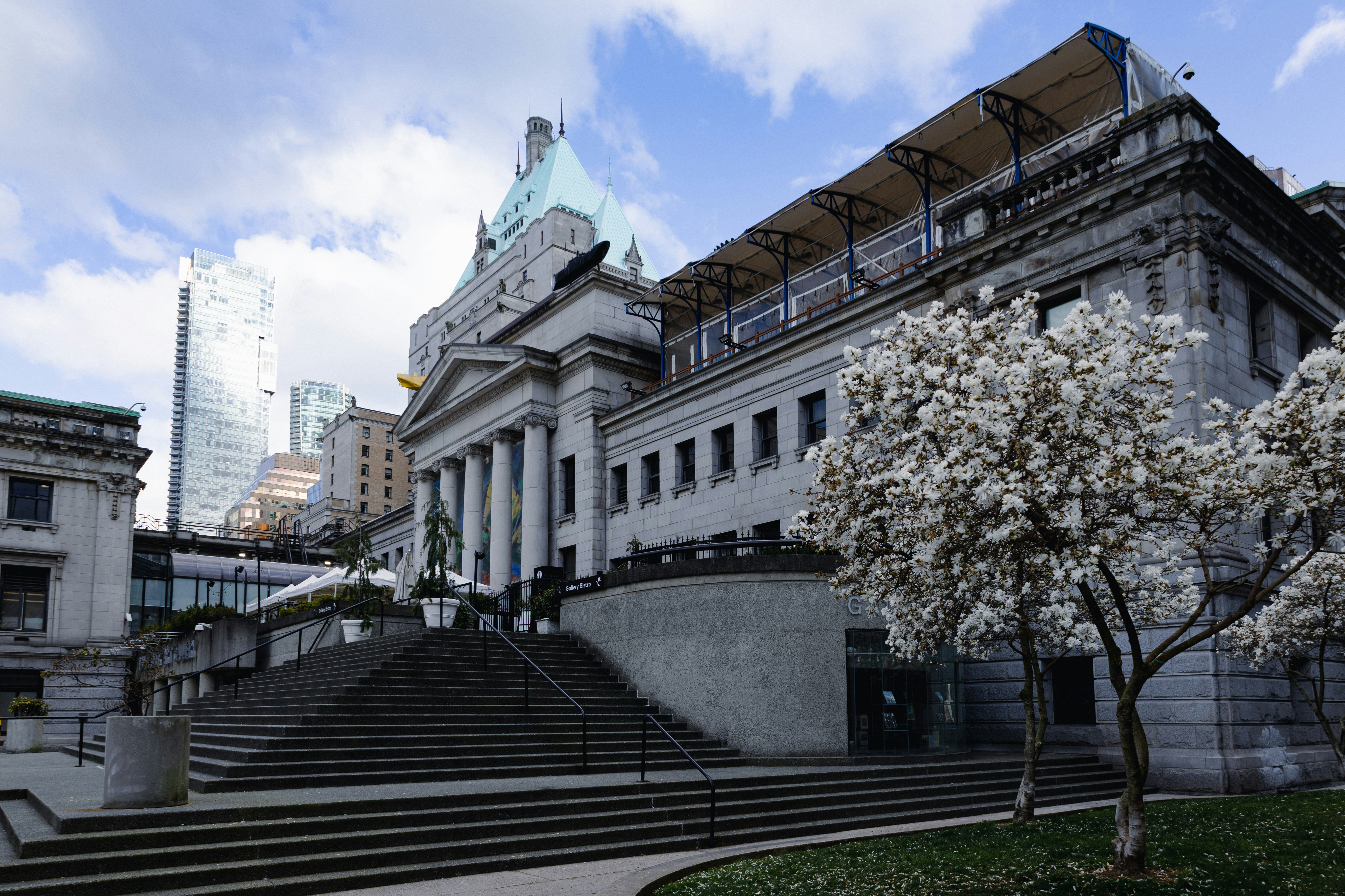Stately Steps to the White-Flowered Terrace