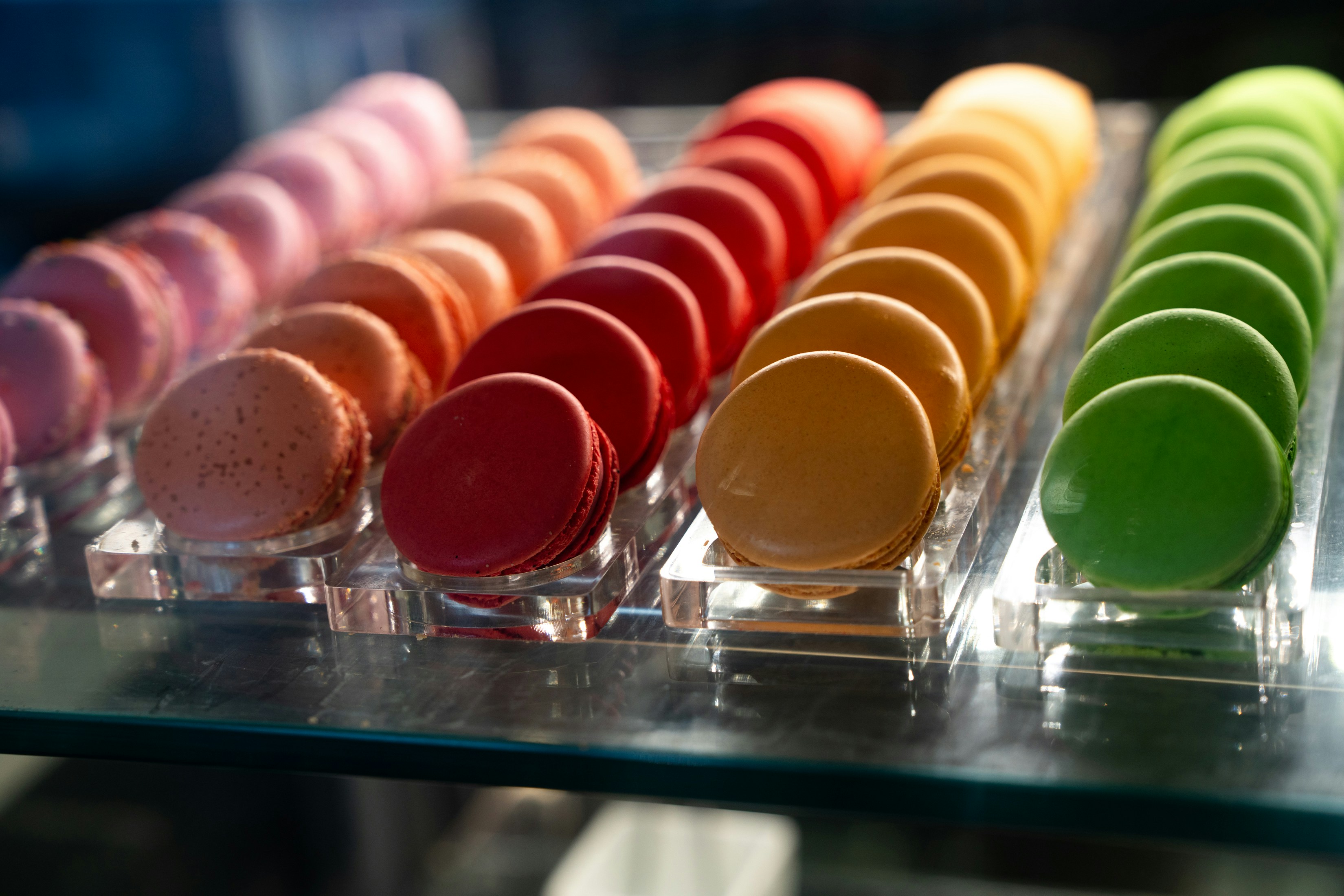 Row of Rainbow Macarons Revealing a Sweet Spectrum