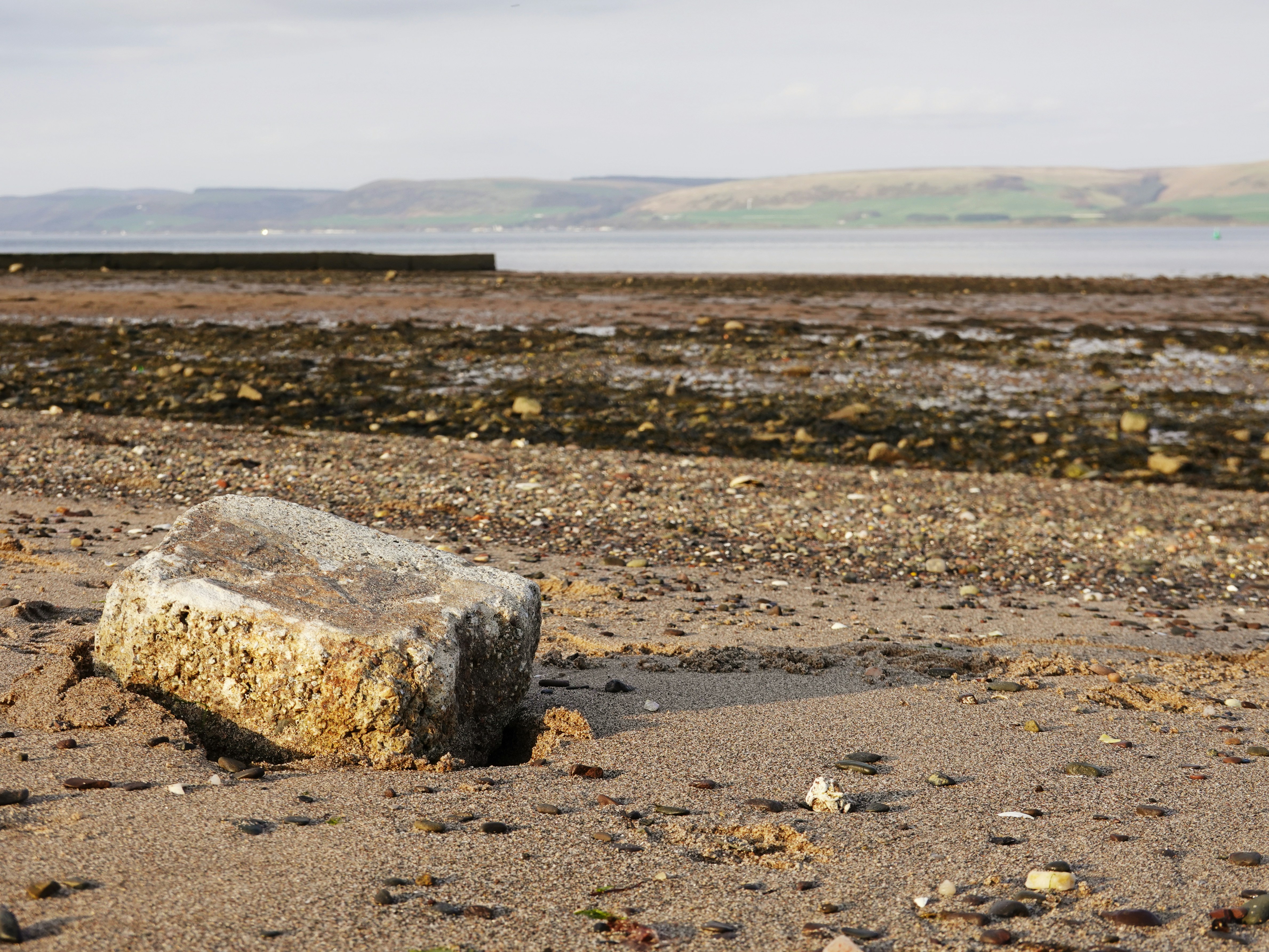 Weathered Rock in Quiet Tidal Beach