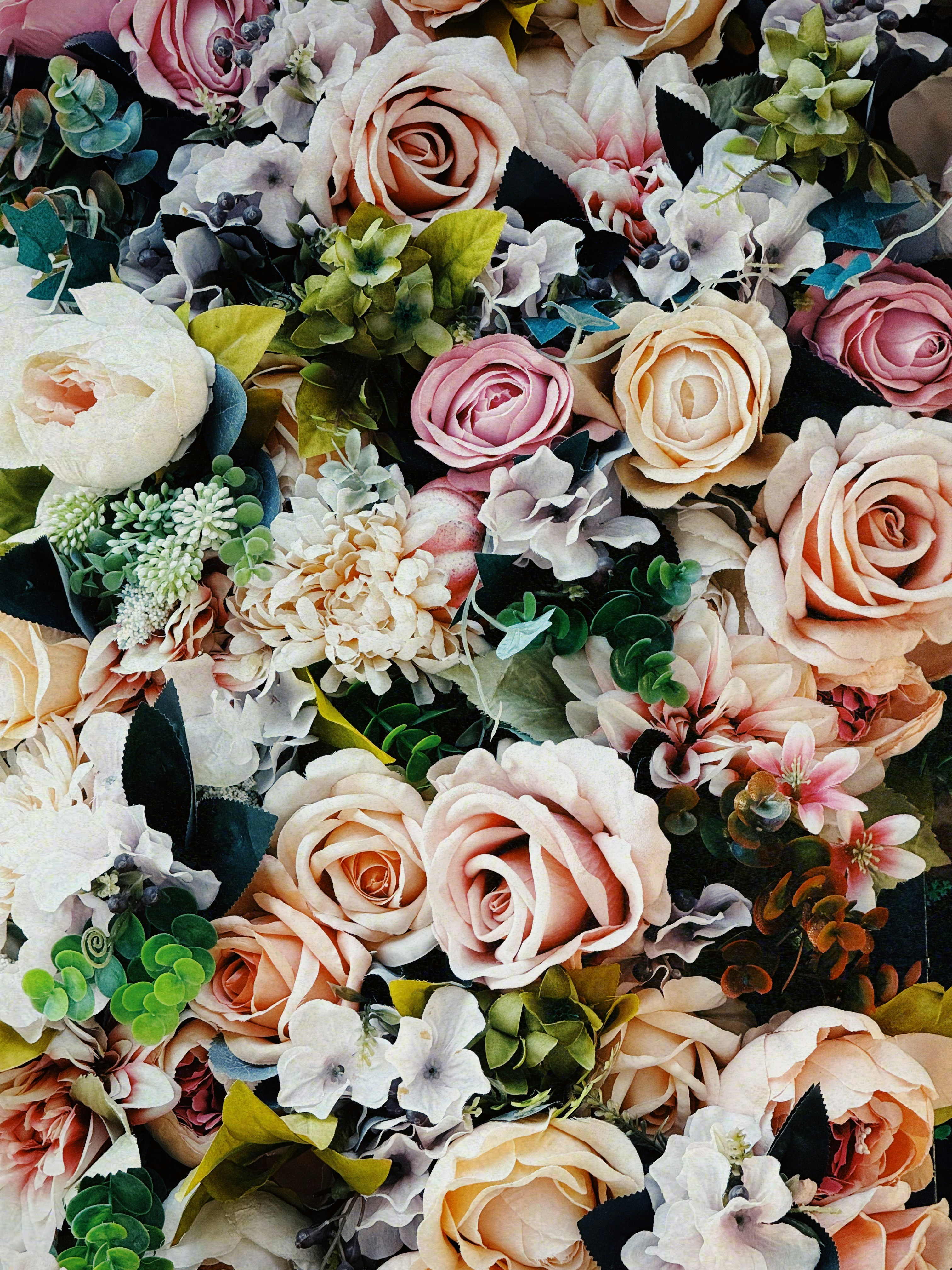 Petal Mosaic: A Coral-Soft Tapestry of Roses and Succulents