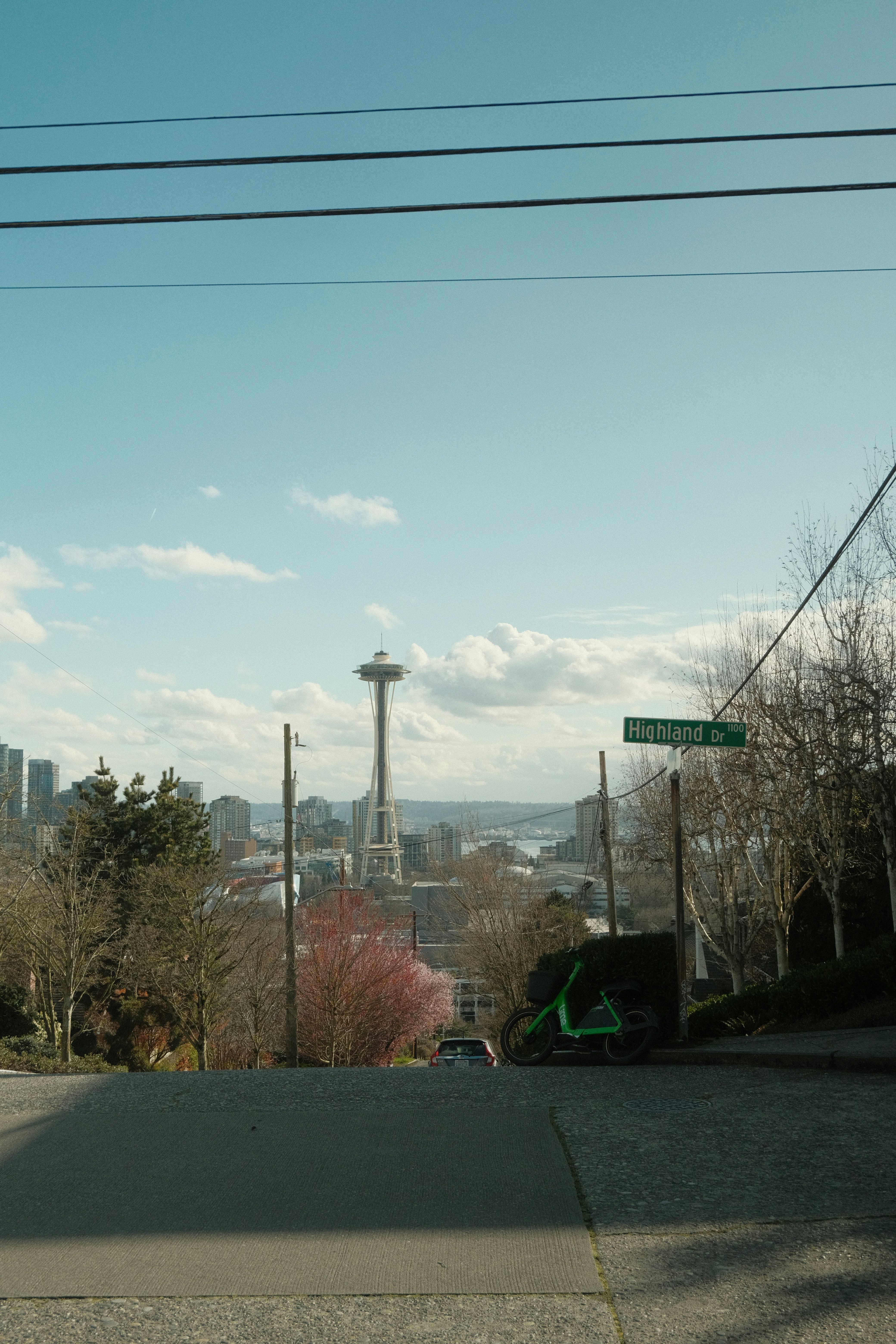 Seattle Skyline in Quiet Street Frame with Space Needle View