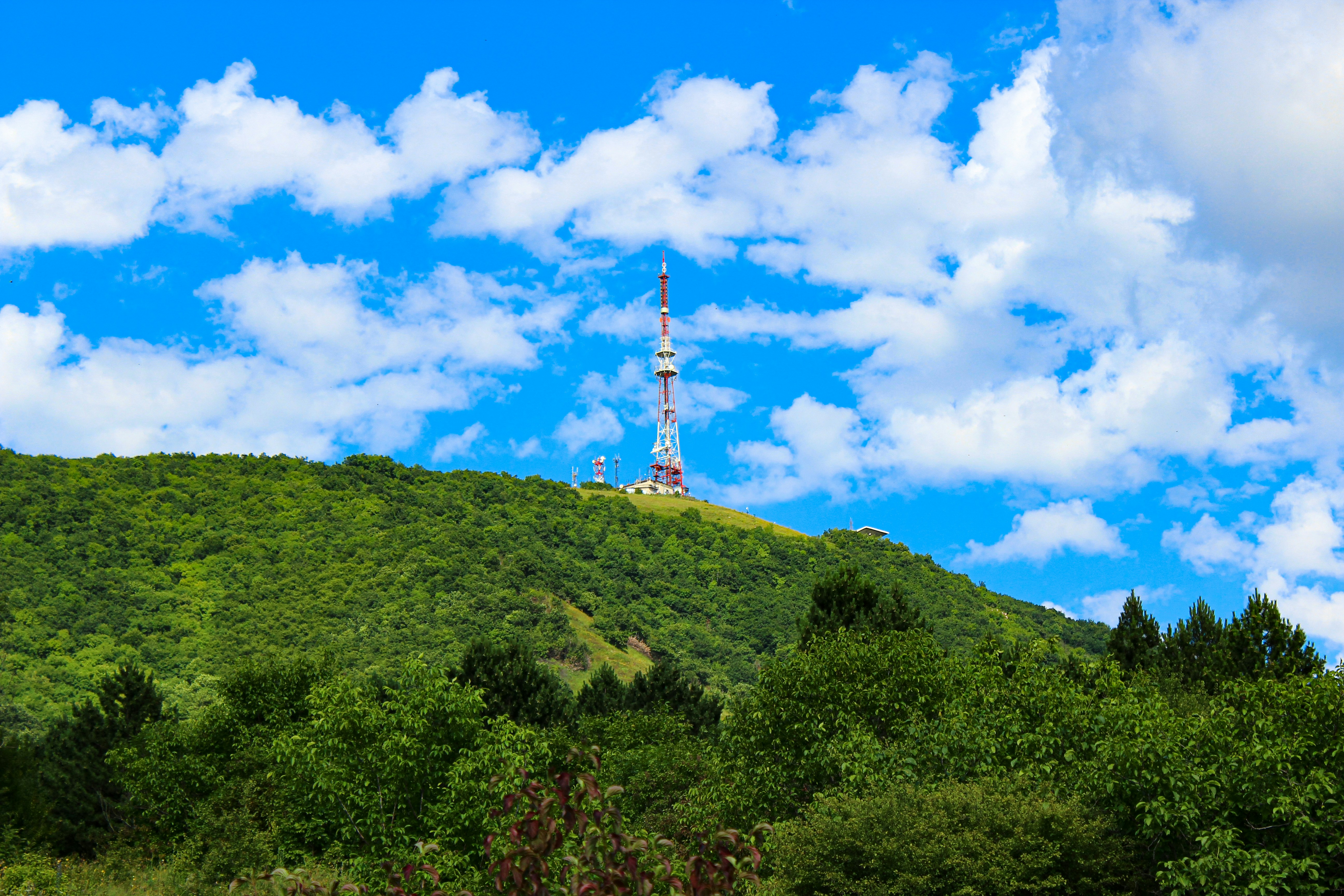 Hilltop Mast: A Communications Beacon Rising Above Verdant Slopes