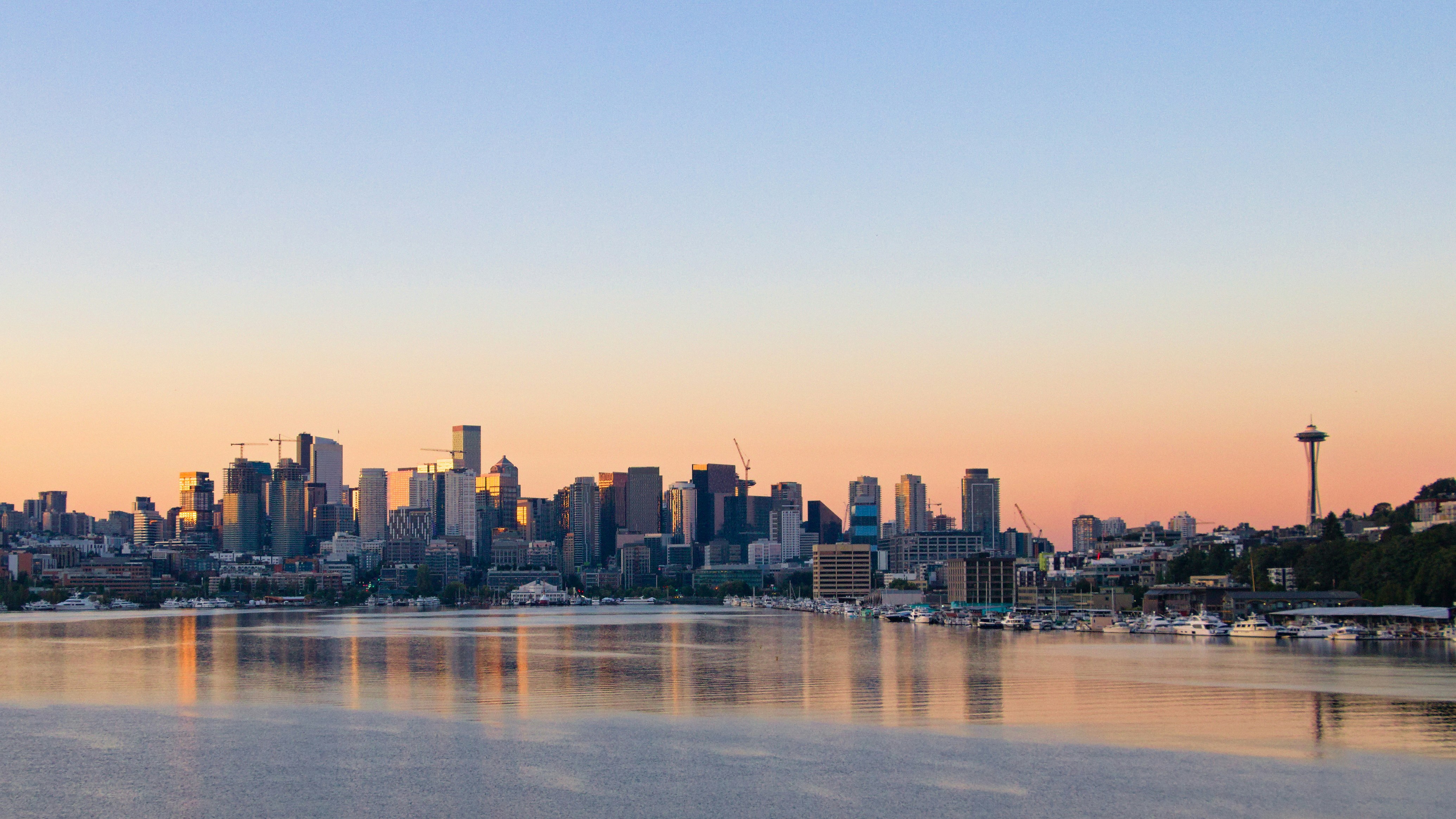 Golden Hour Over Seattle: Waterfront Silhouette