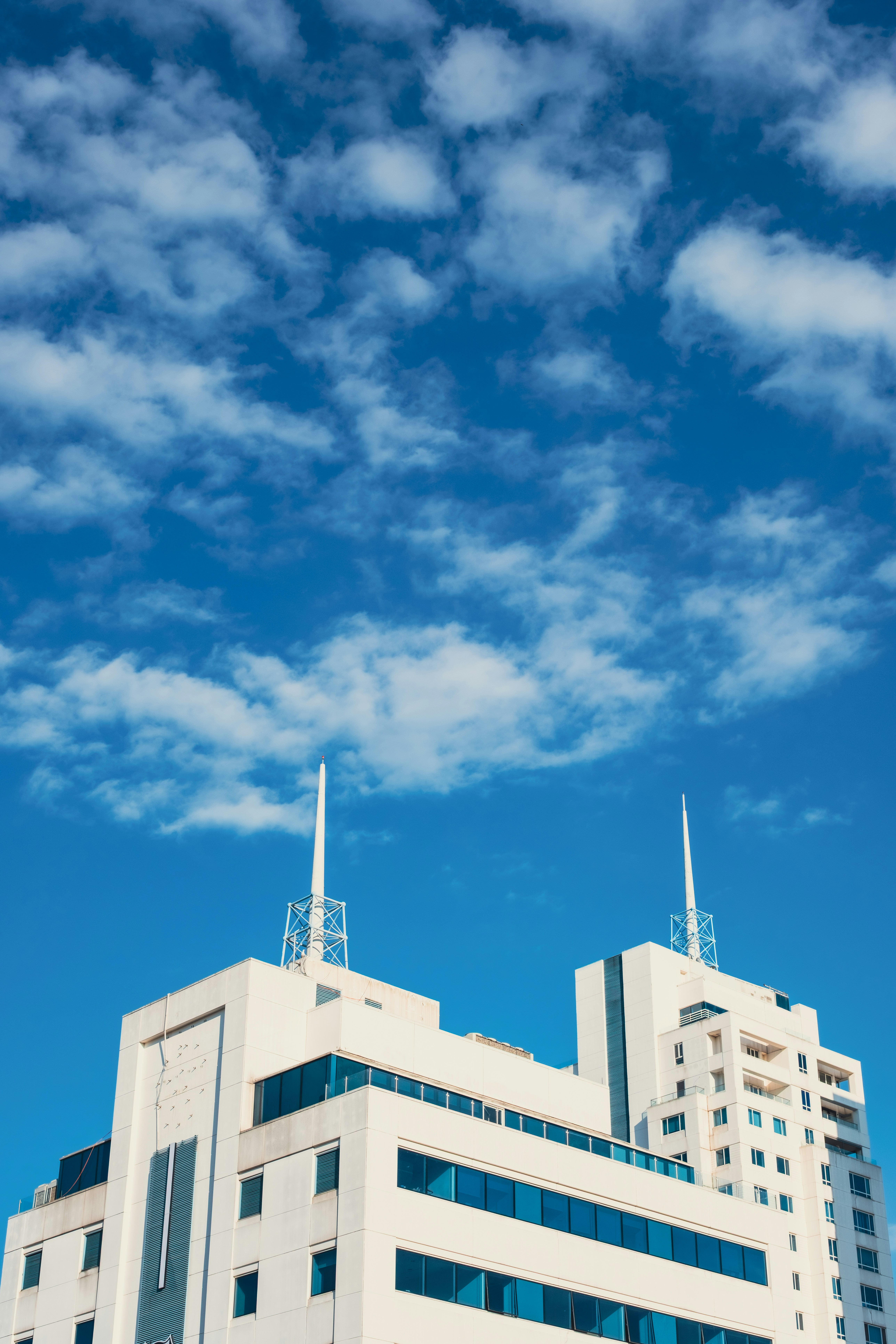 Corporate Horizon: White Facades Under a Crisp Blue Sky