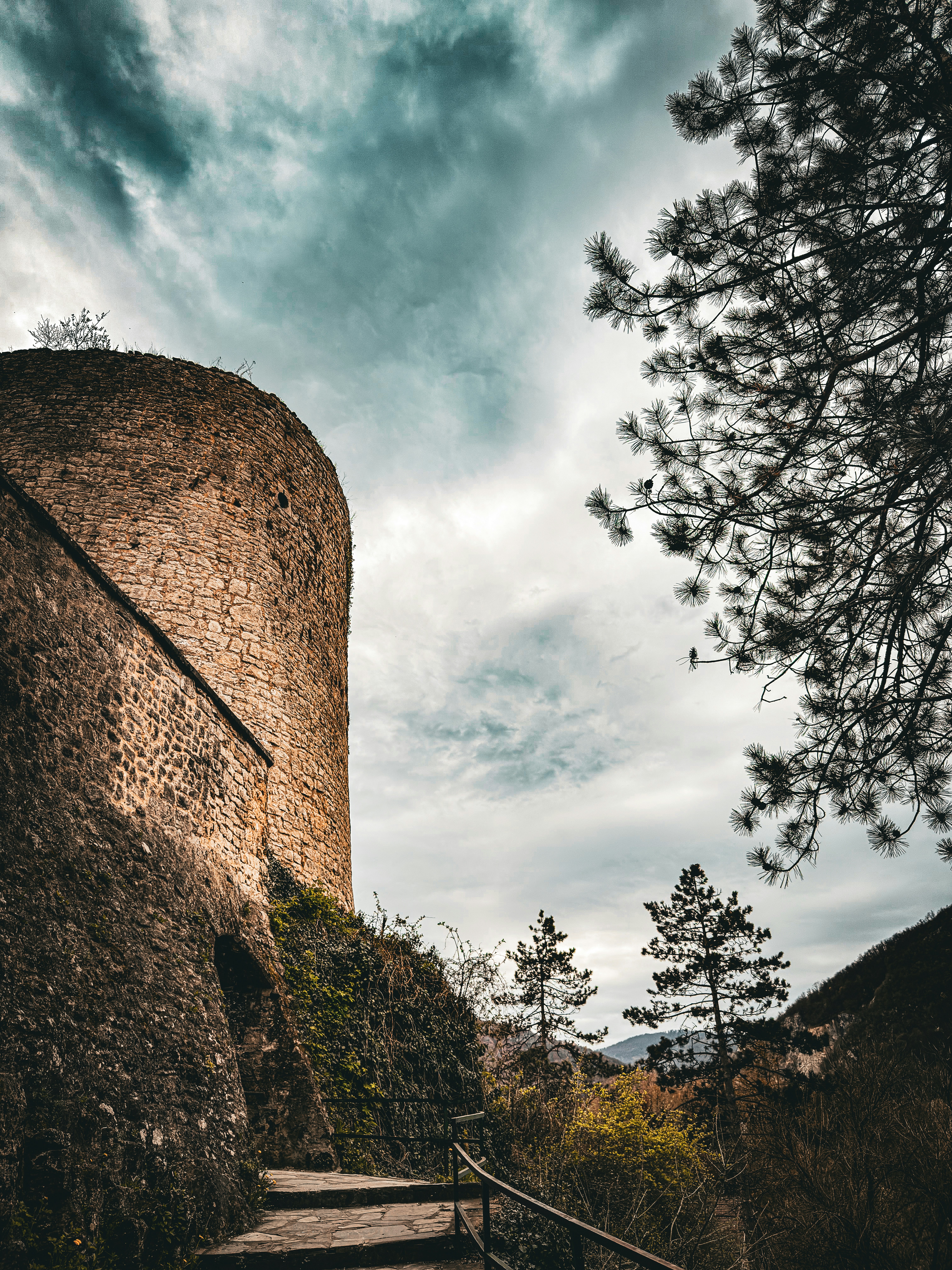 The Circular Watchtower Among Winter Pines