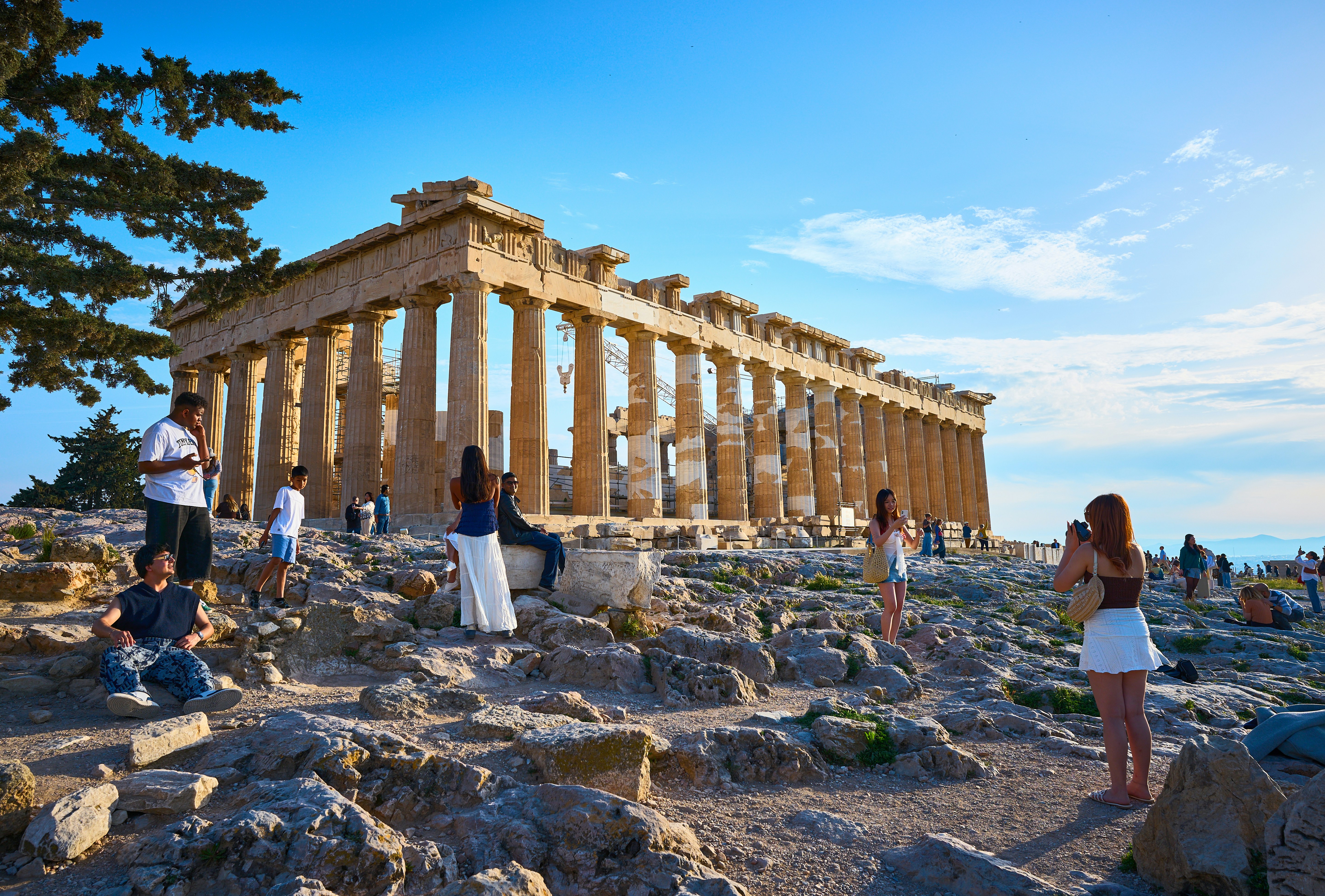 Athens Sunlit Parthenon: Tourists at the Hilltop Ruins