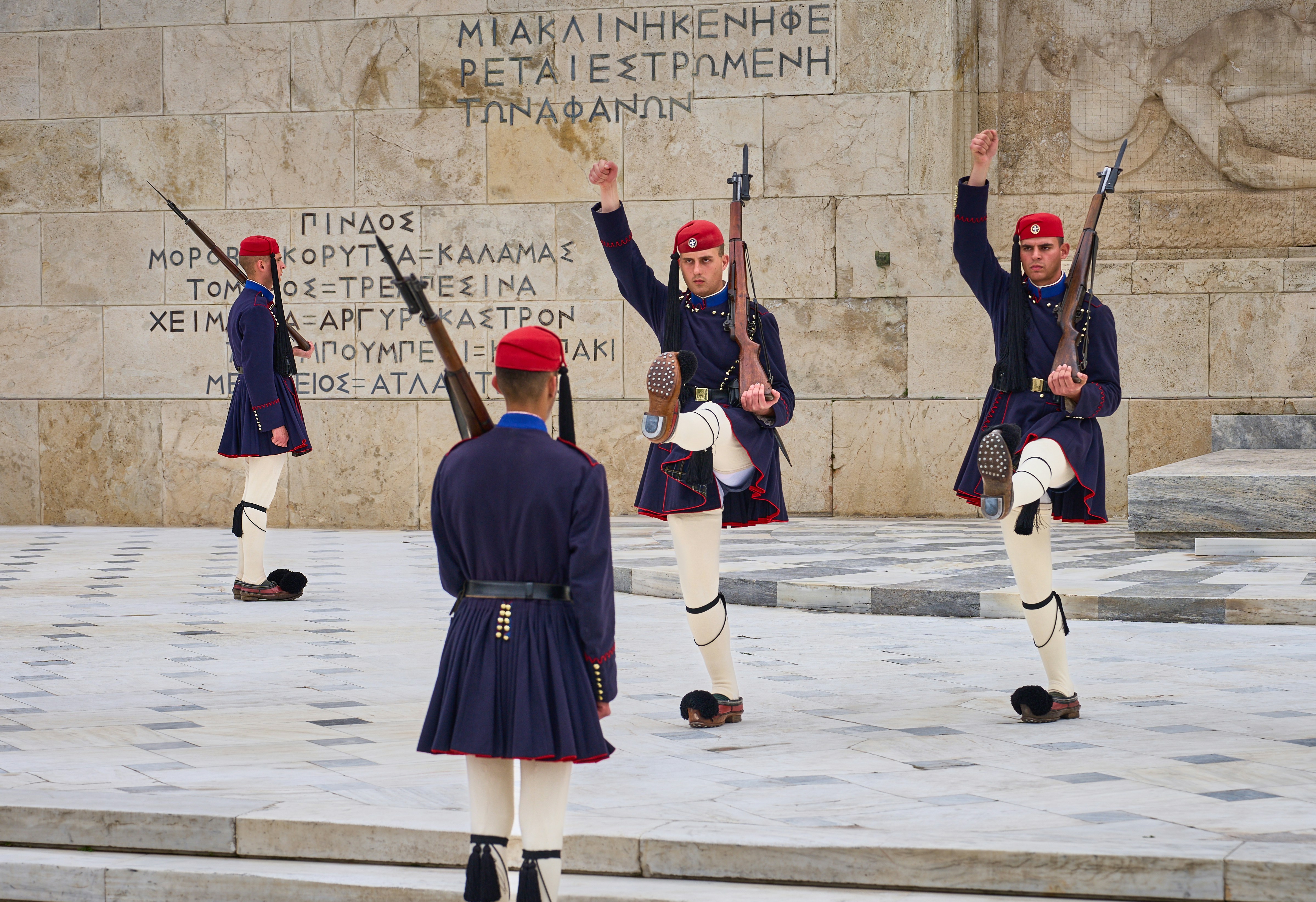 Ceremonial Steps: Red Caps in Formal Parade