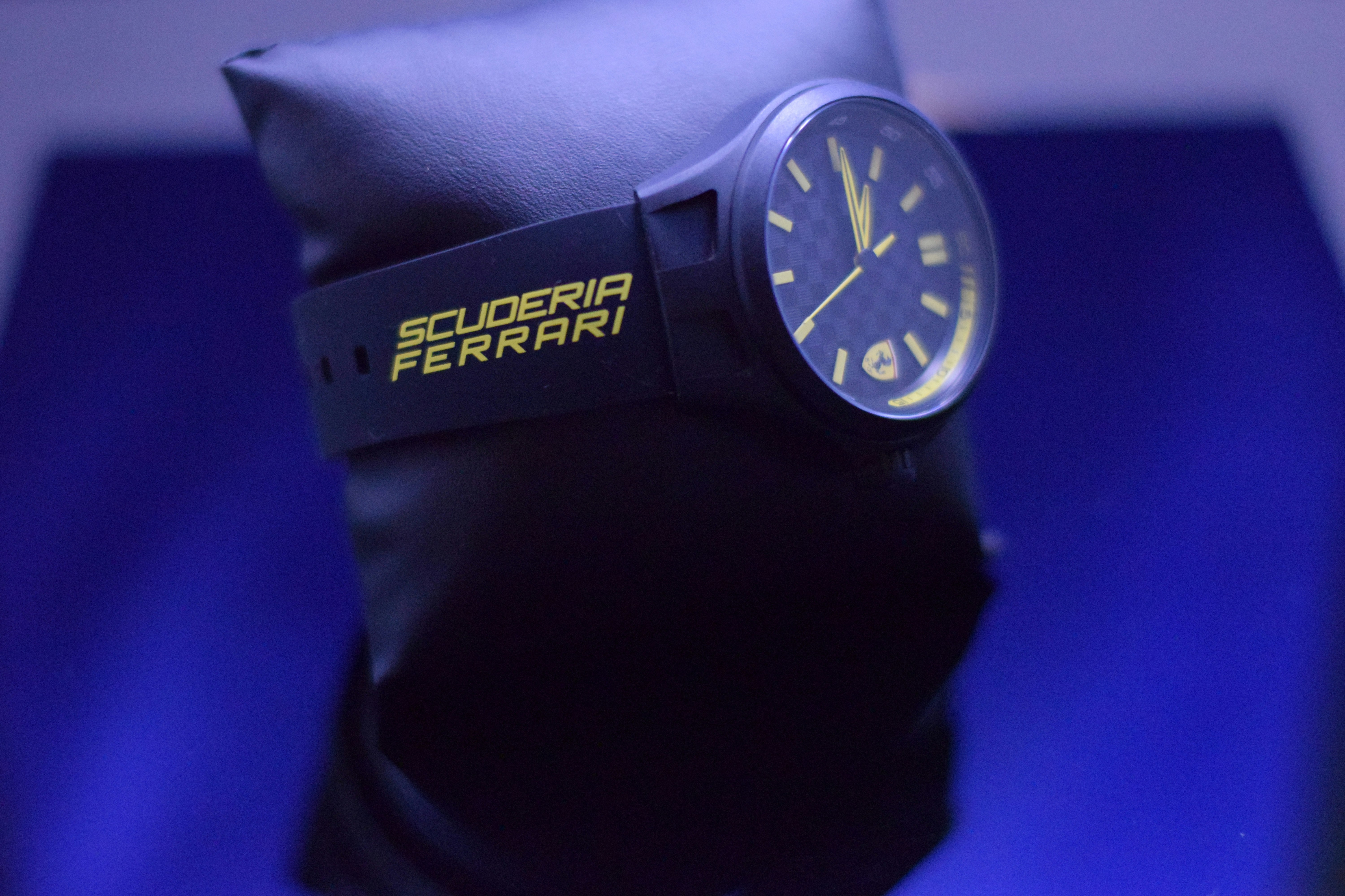 Luminous Time: Scuderia Ferrari Strap under Blue Glow