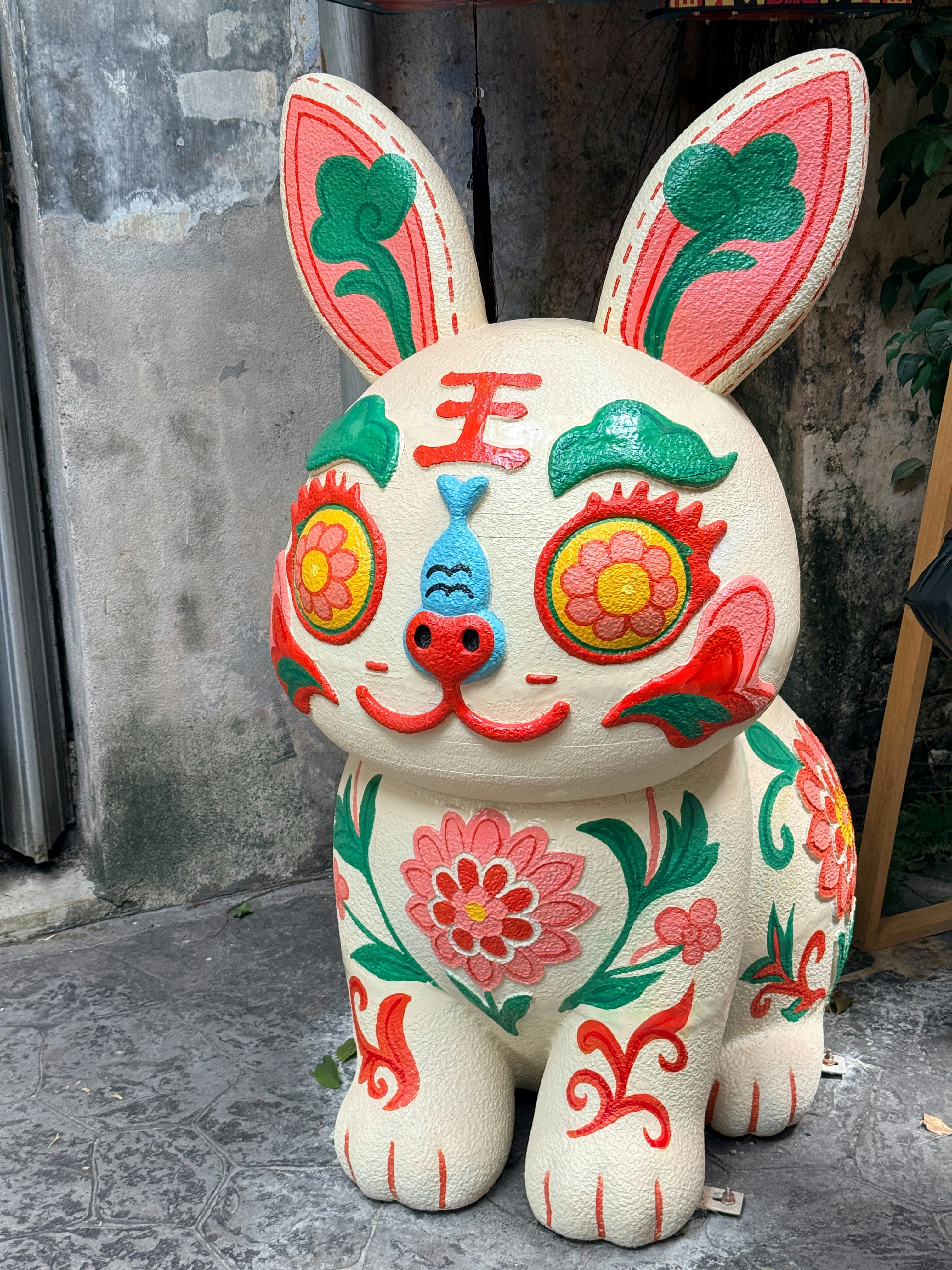 Decorative Bunny: Floral Luck in Painted Stone