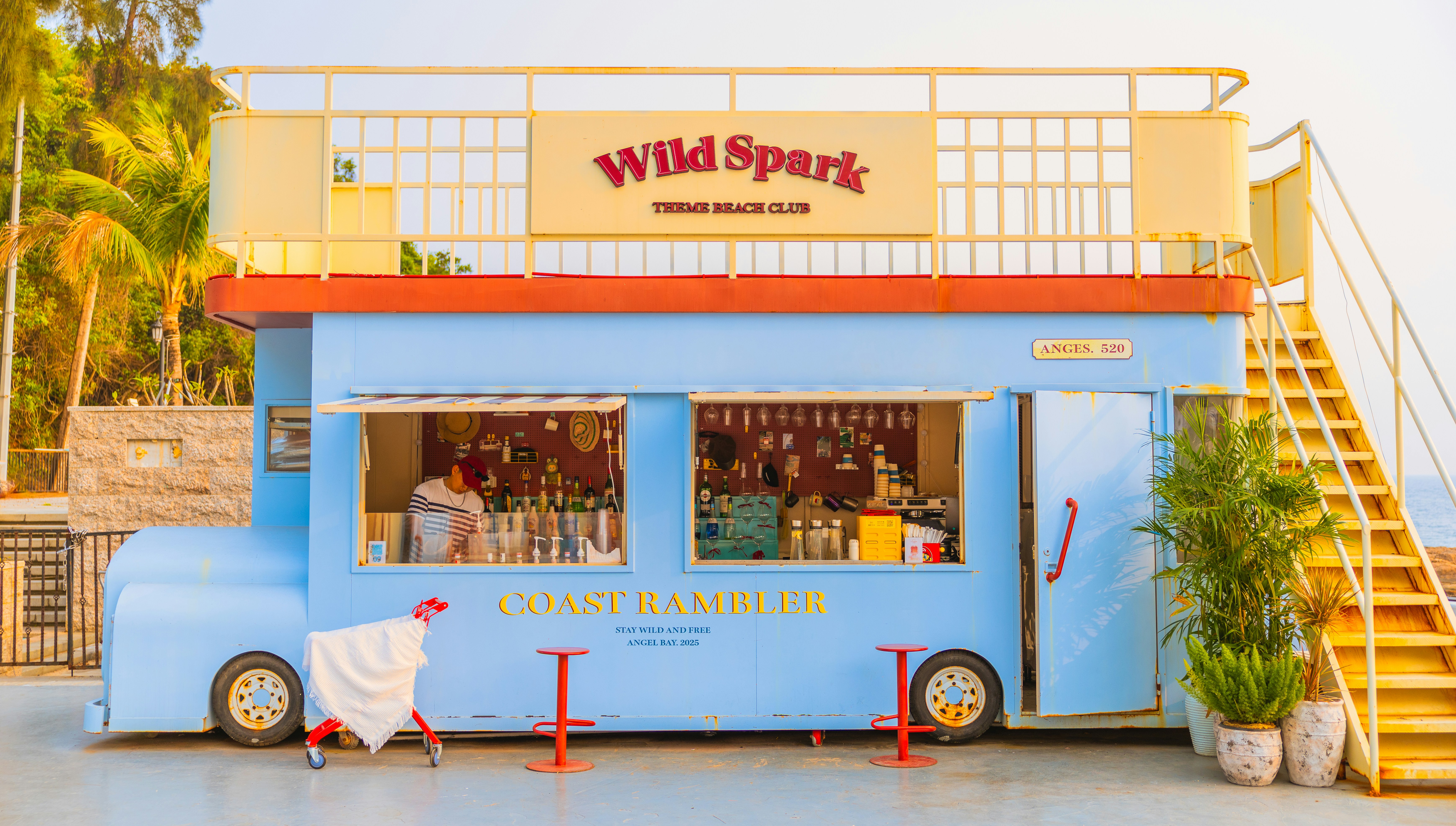 Coastal Snack Stand Afloat in Sunlit Blues