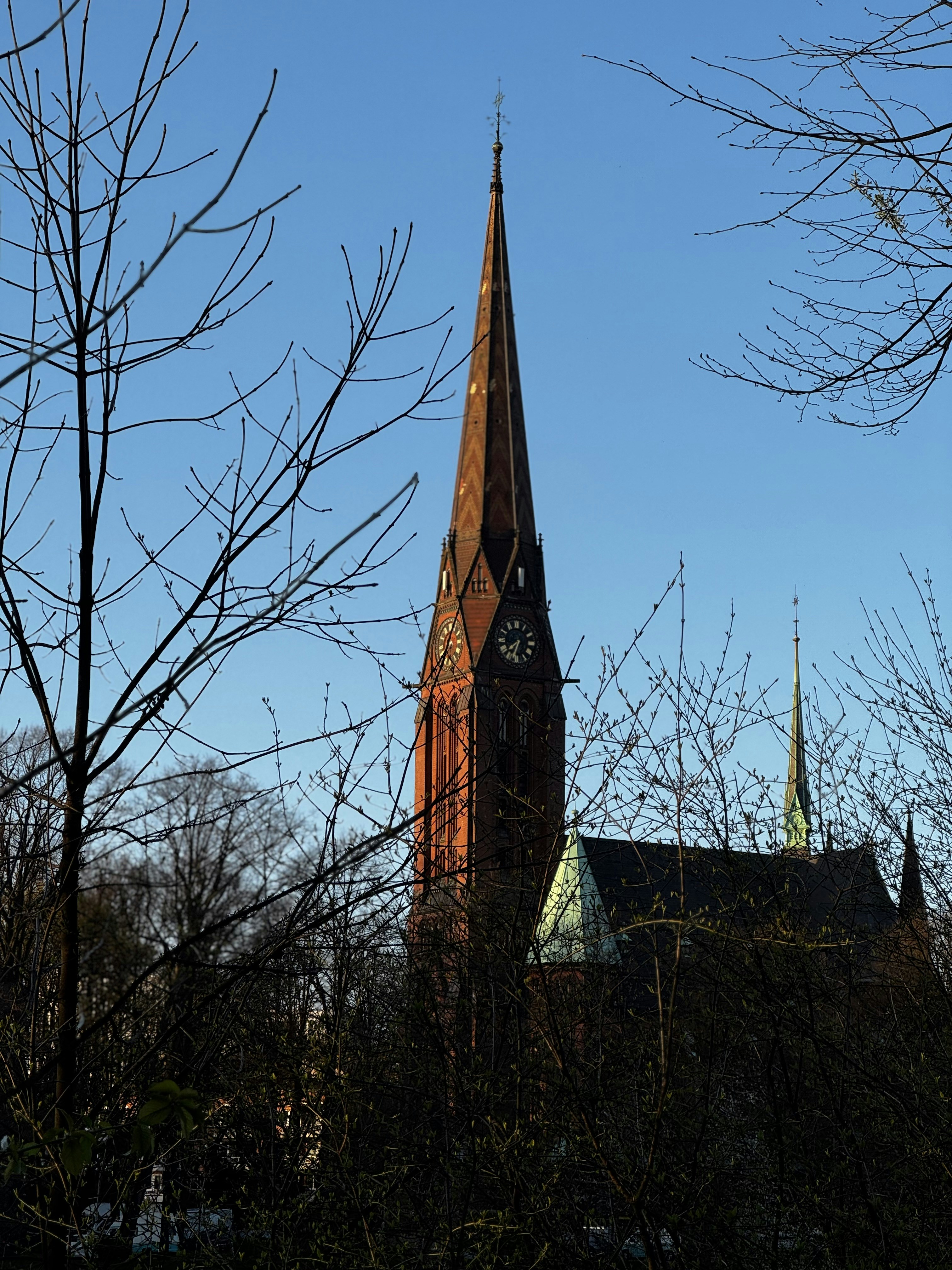 Stout spire in late winter light