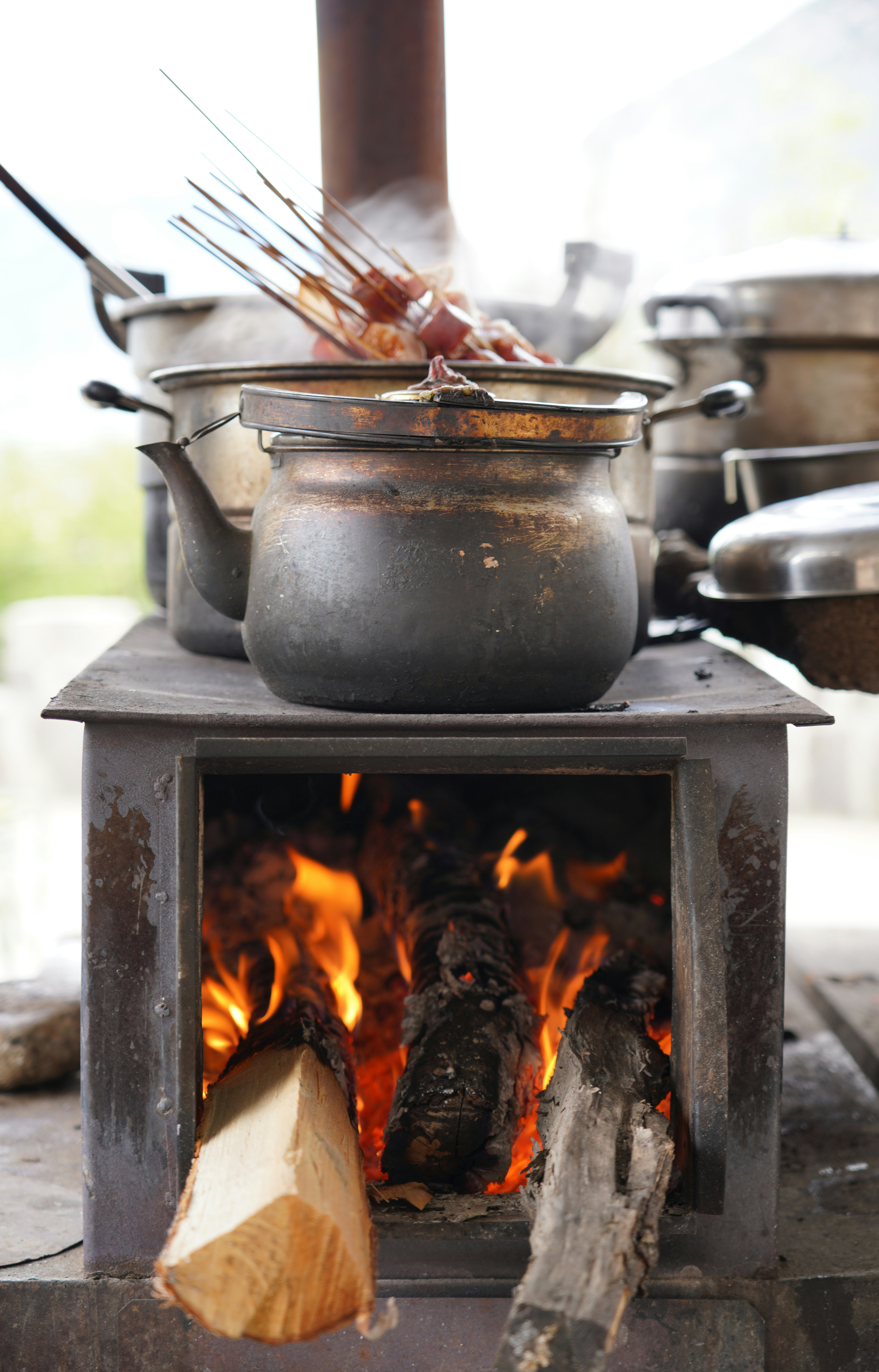 Boiling Pot on a Rustic Wood Stove
