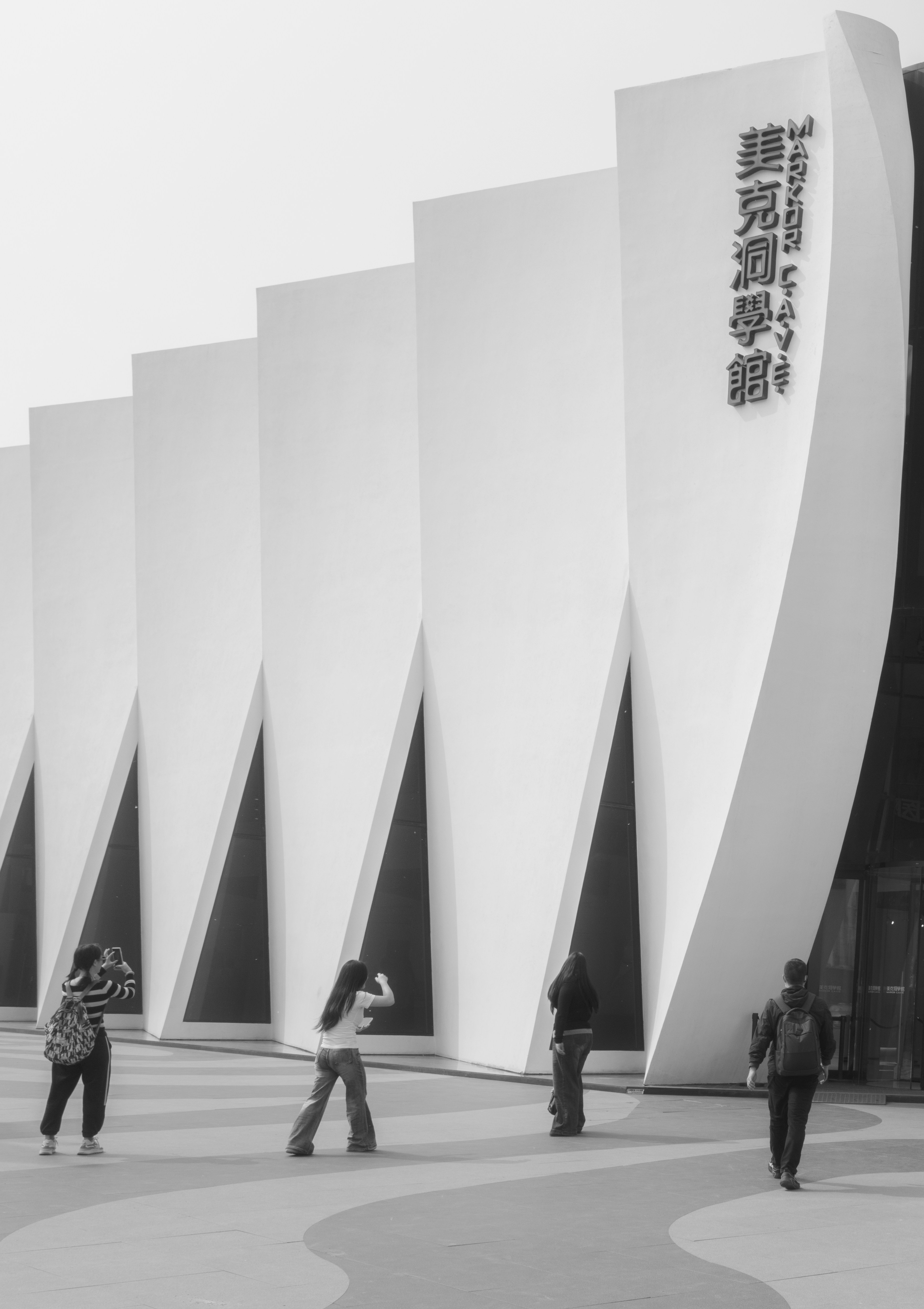 Architectural Wave: Visitors in the Shadow of Angular Facades