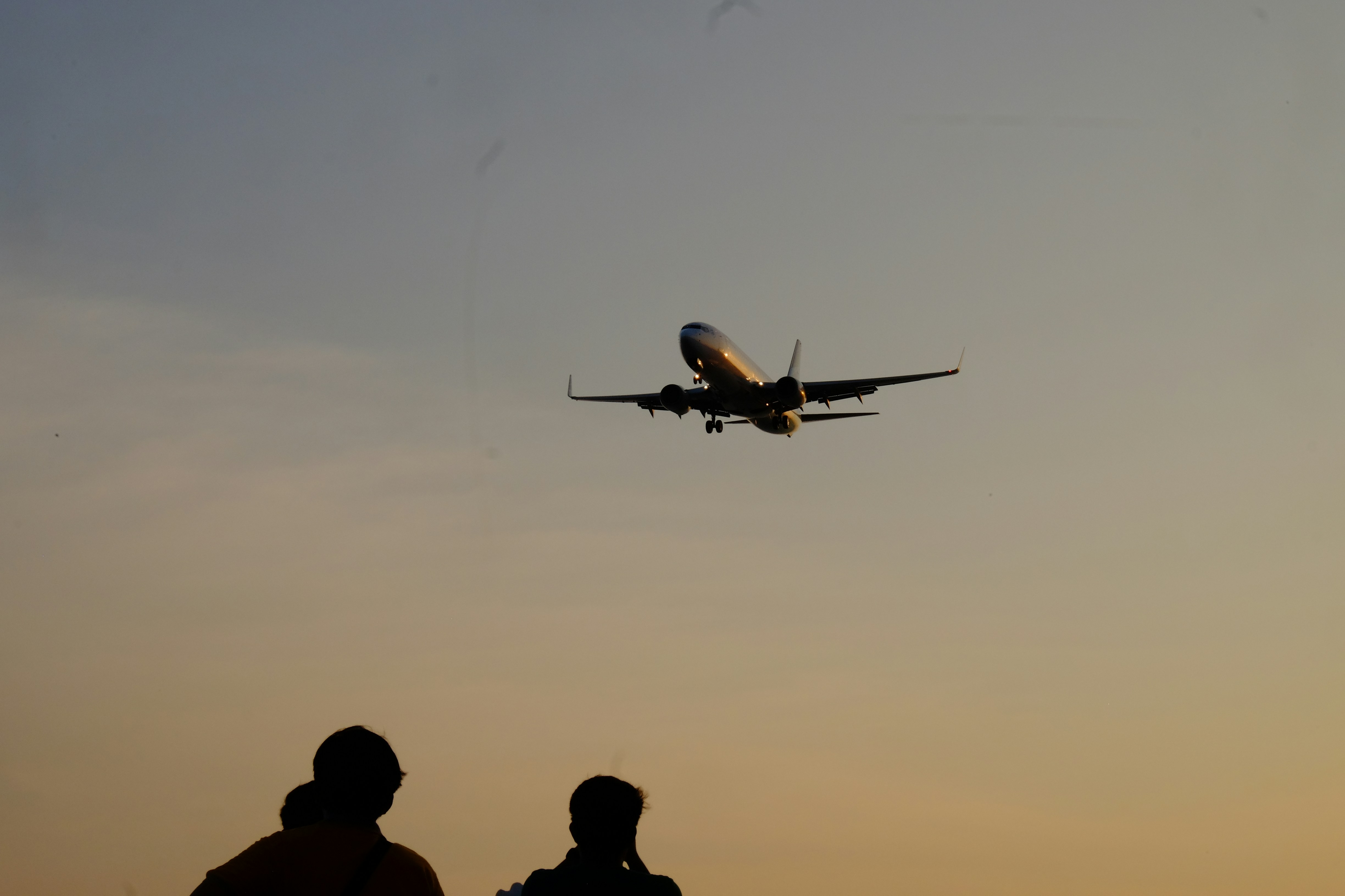 Silhouetted onlookers Watch a Landing in the Dusk