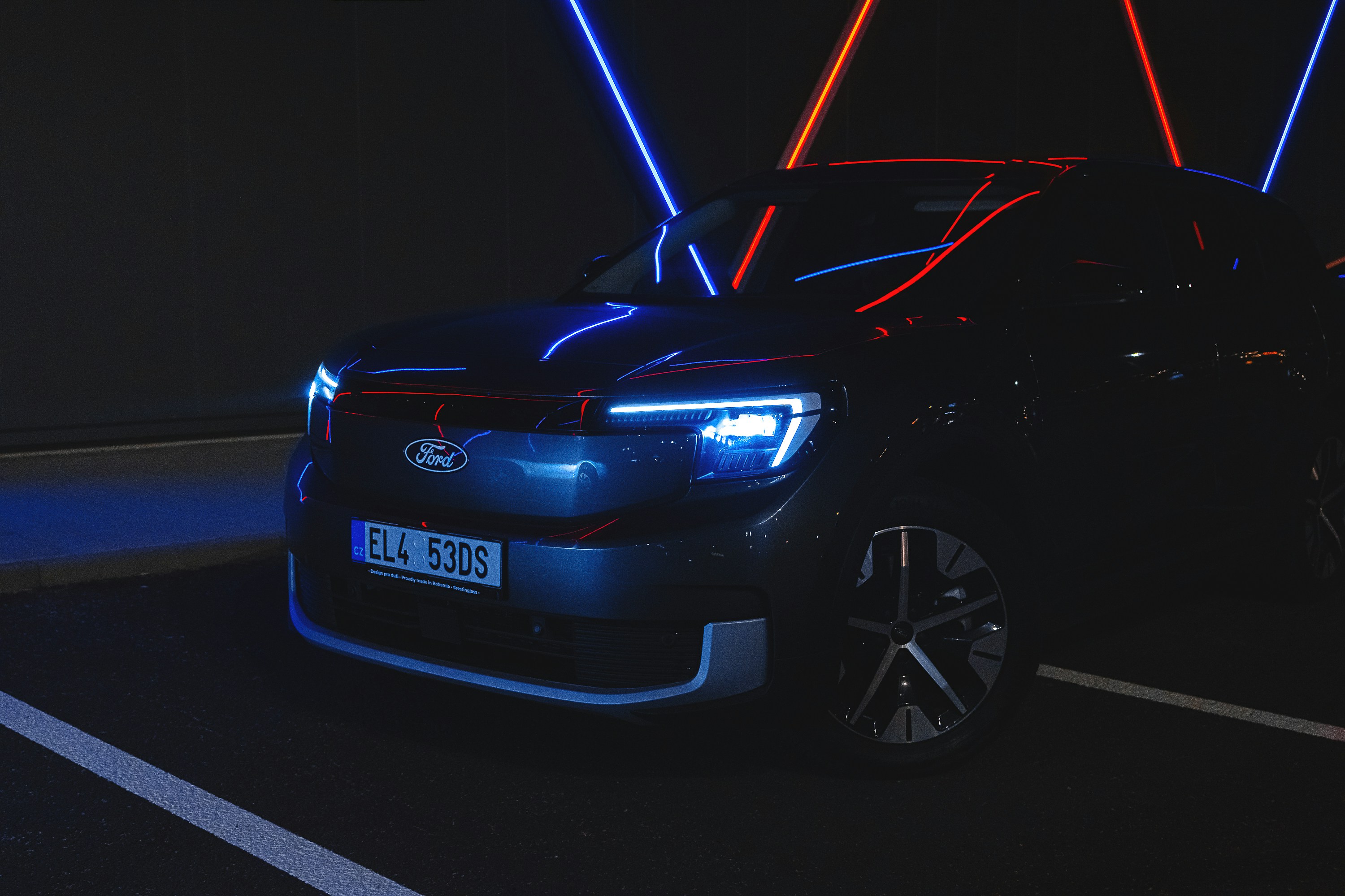 Neon Night Drive: Ford under Neon Constellations